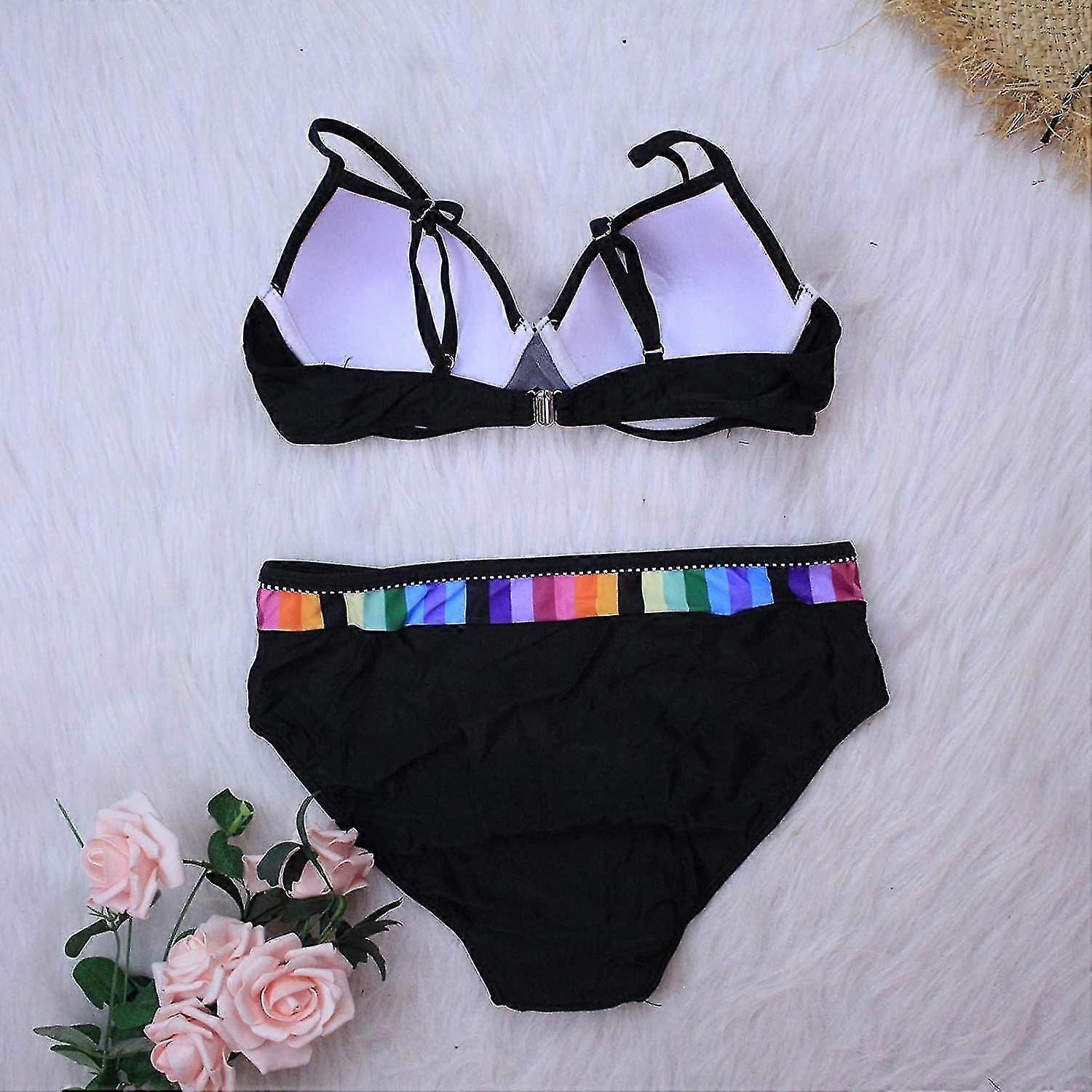Gradient 4-color Swimsuit High Waist Swimsuit Bikini Underwire Gathered ...