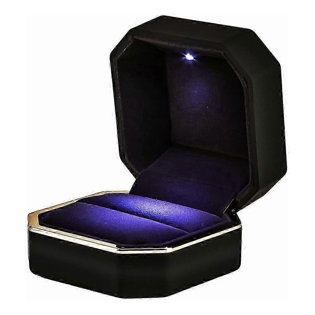LED Lighted Ring Necklace Storage Boxes Engagement Wedding Gift Display ...