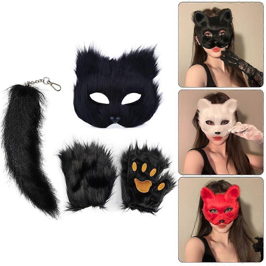Foxes Face Cover Foxes Tail Gloves Animal Face Cover Halloween Costume ...