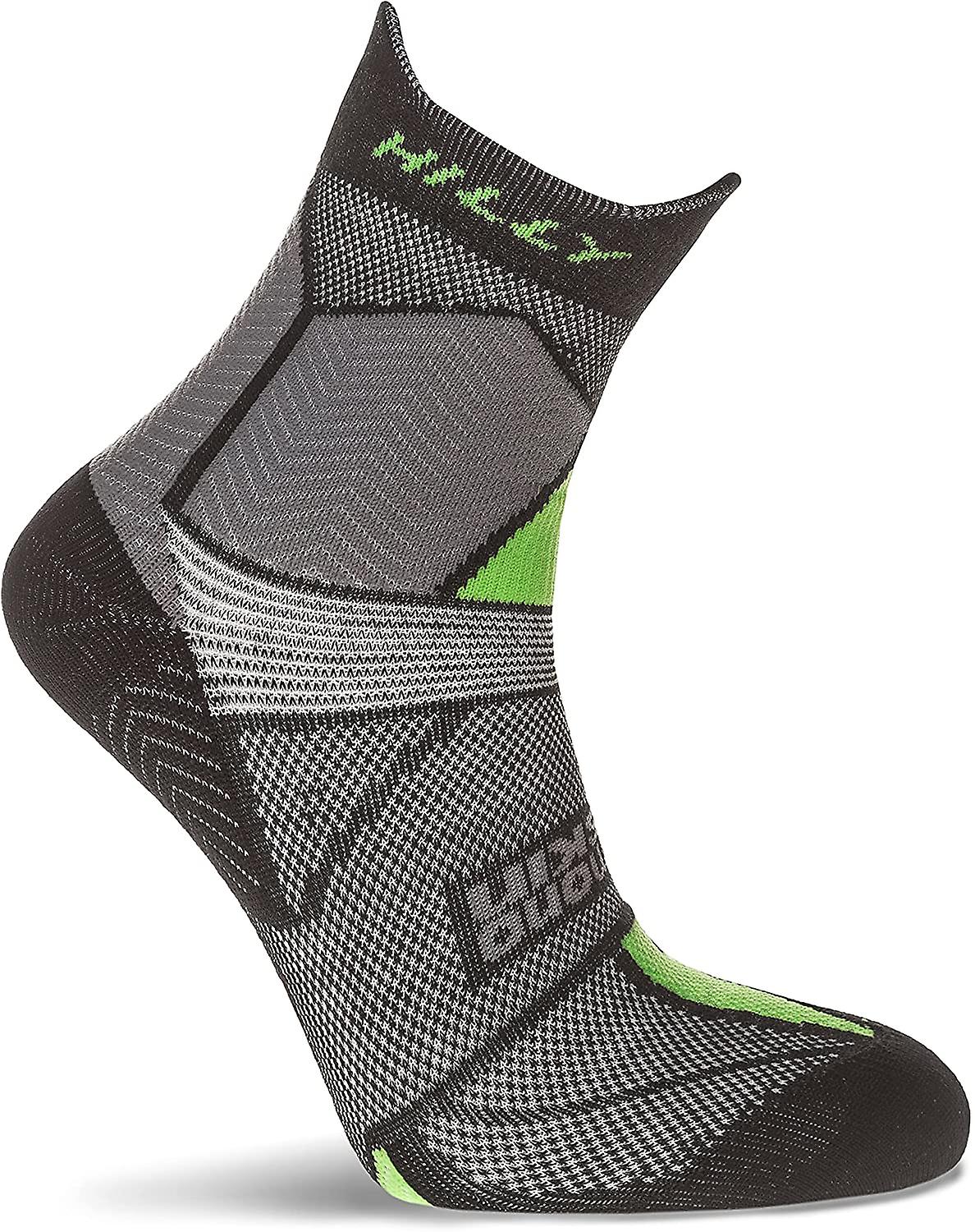 Hilly Marathon Fresh Unisex Running Socks, Black/Grey/Lime Green ...
