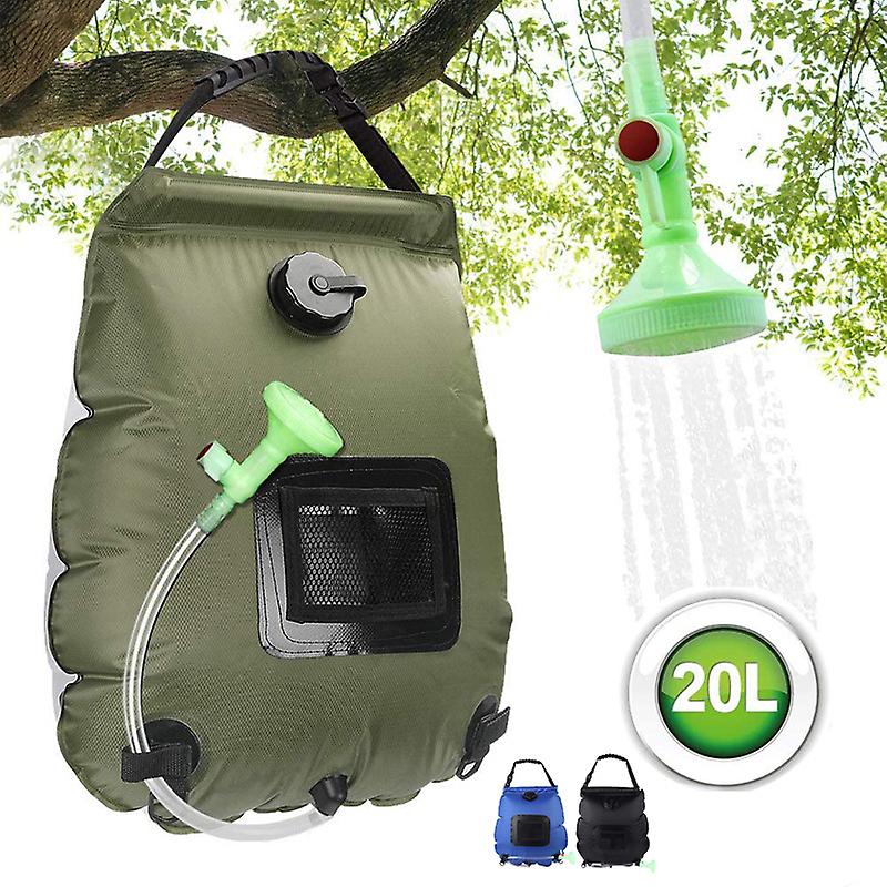 Solar Shower Bag, 20L Solar Camping Shower Bag Solar Heating Portable Water Bag Green Bag ...