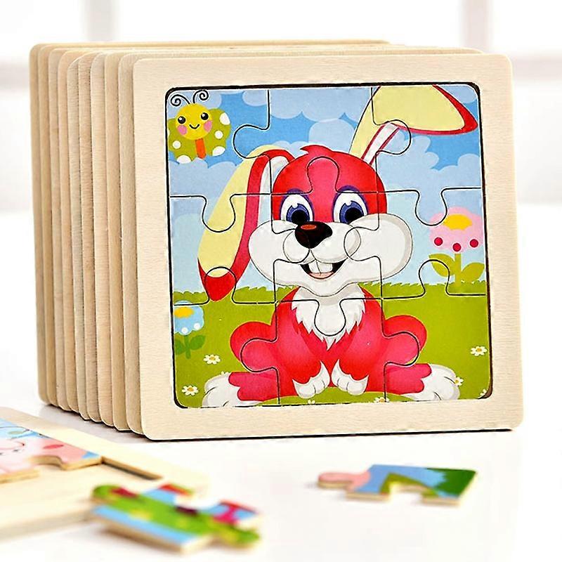 11CM Colorful Wood 3D Puzzles Cartoon Animals Kids Cognitive Jigsaw ...