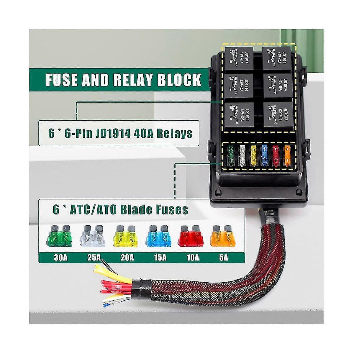 12v 40a Relay Box 6 Way Atc/ Fuse Relay Box 24v Fuse Block With Relay ...