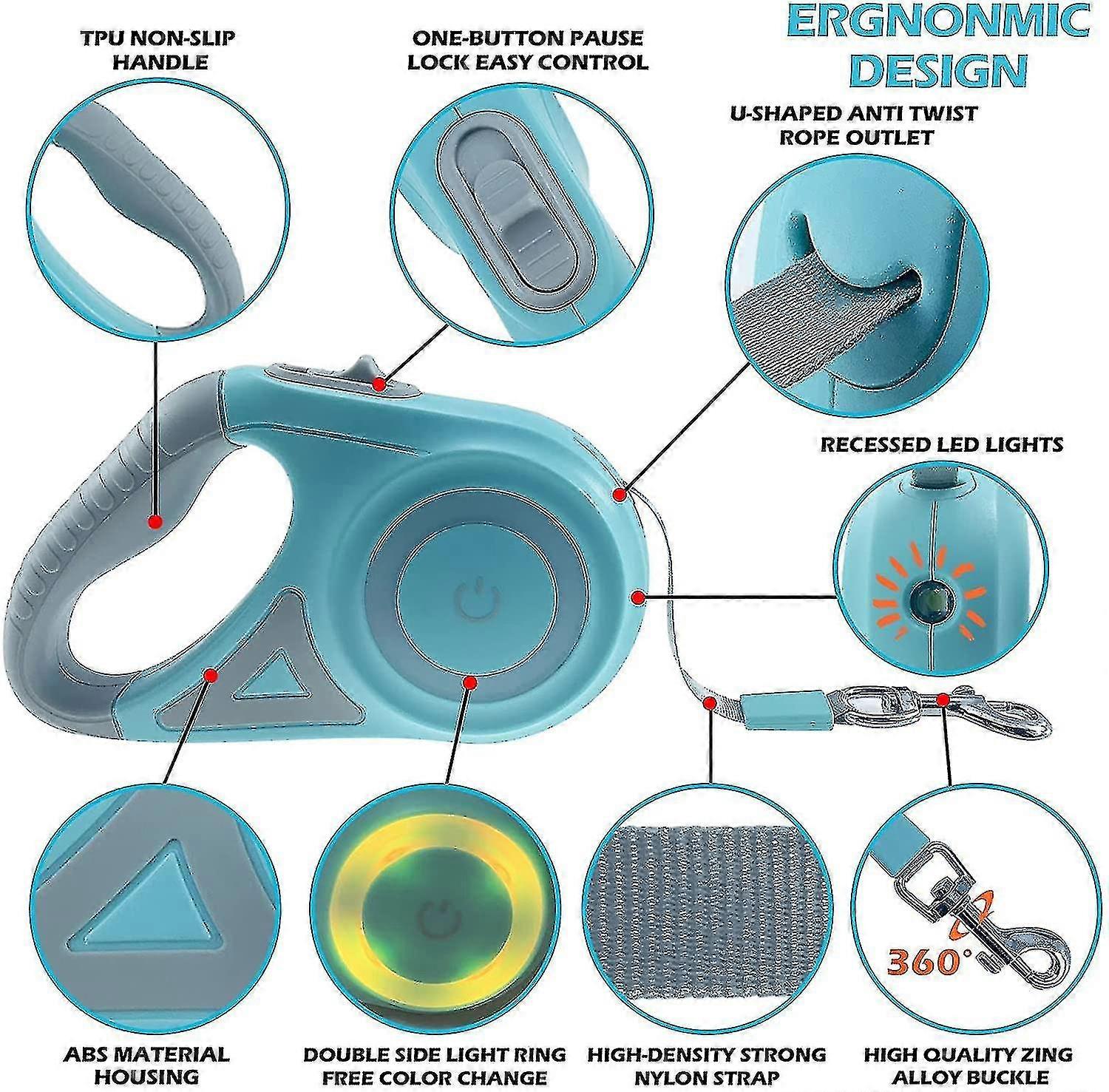 Dog Leash Retractable Dogs Leashes With Led Bright Flashlight Walking ...