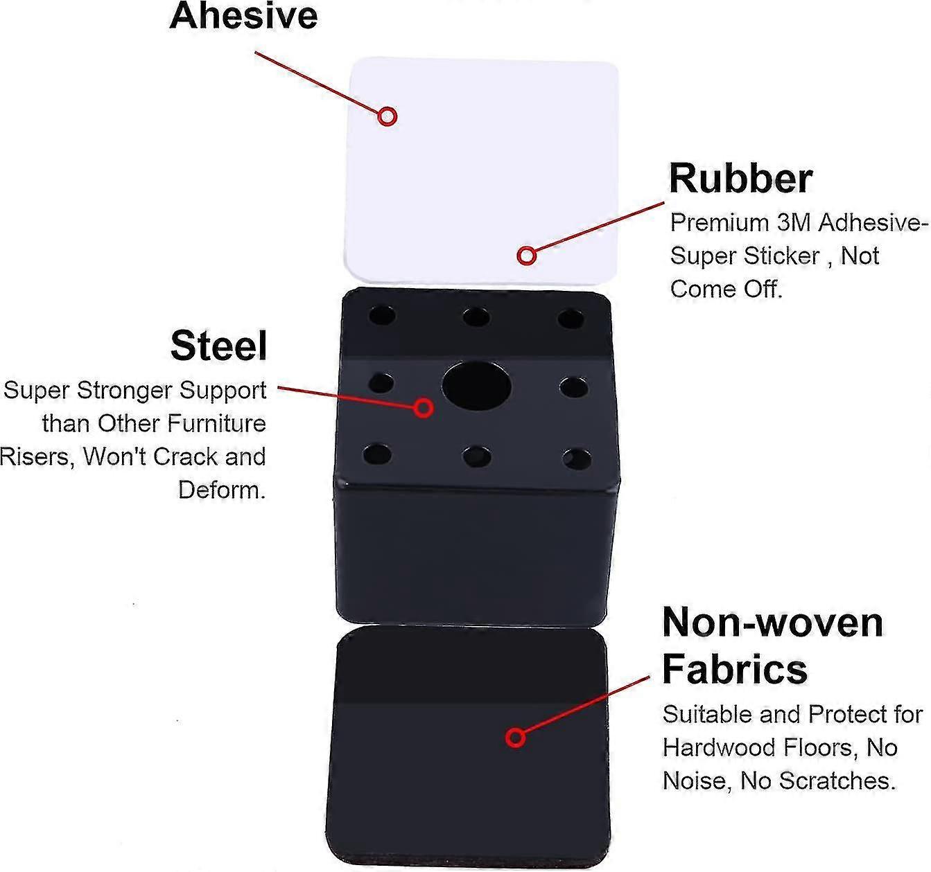 Bed Risers Furniture Risers Add 2 Inch Height, Solid Steel Supports ...