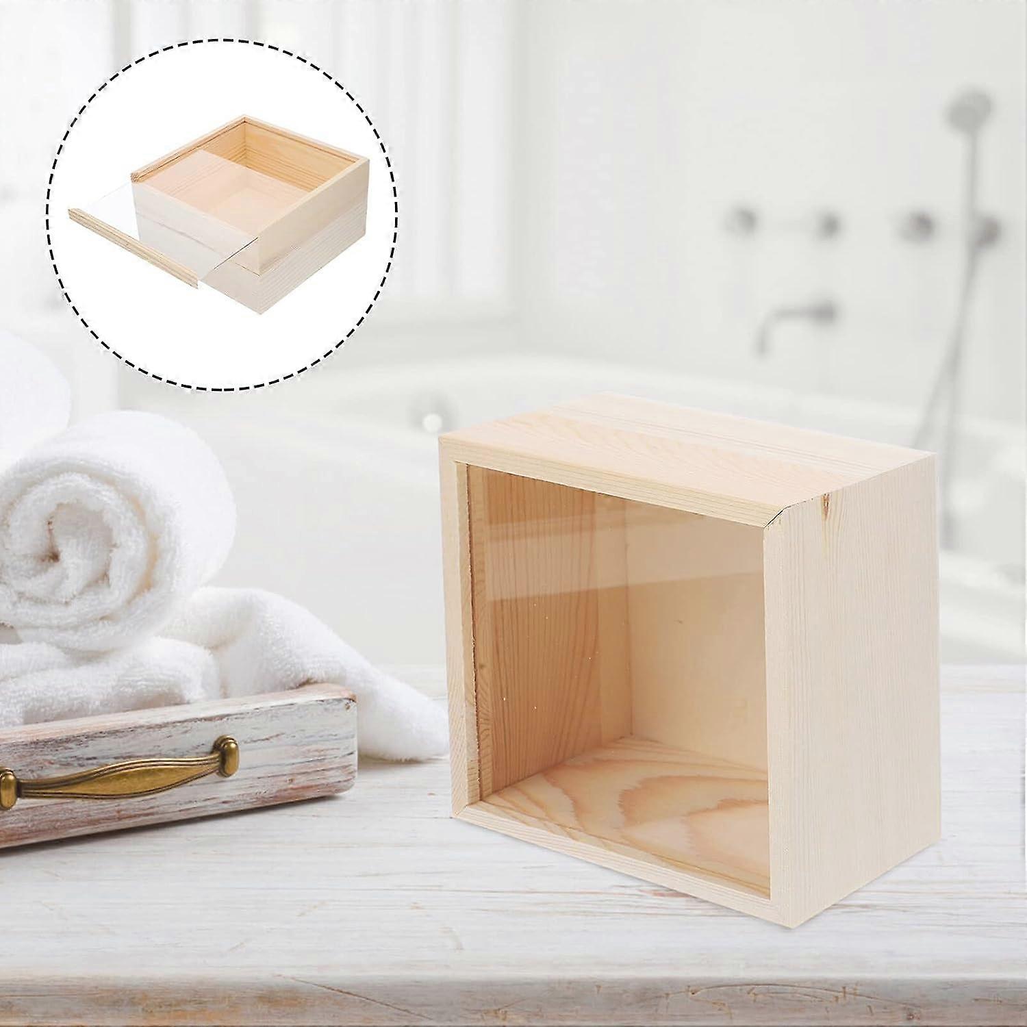 Unfinished Wooden Boxes Wood Craft Box with Sliding Acrylic Lid Wood ...