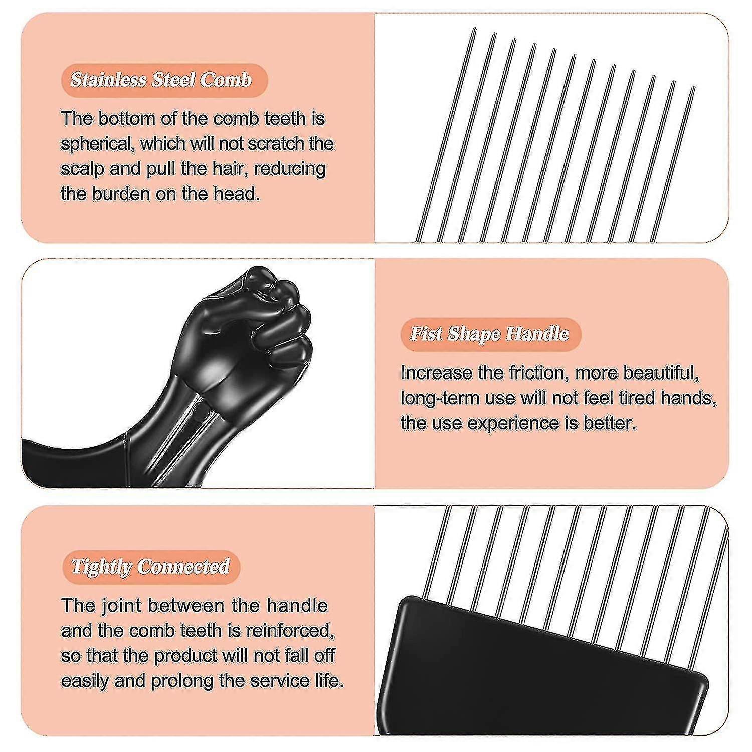 Afro Pick Comb Metal Pick Comb Plastic Afro Pick Hair Comb Wide Tooth ...