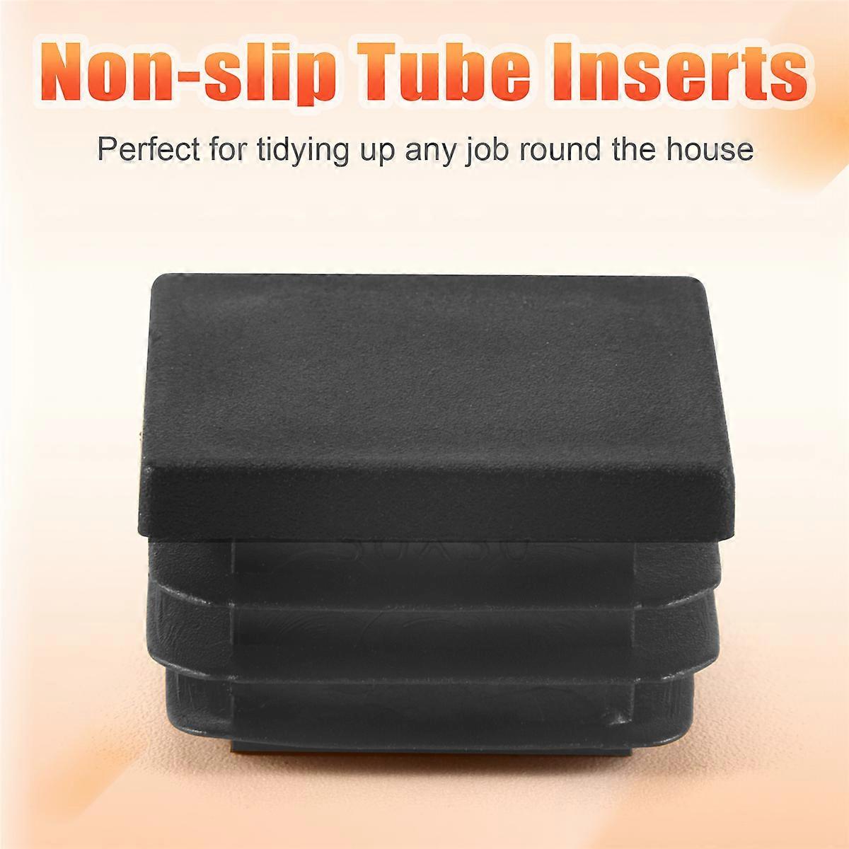 24 Pcs 30mm x 30mm Plastic Ribbed Square End Caps Tube Insert Black ...