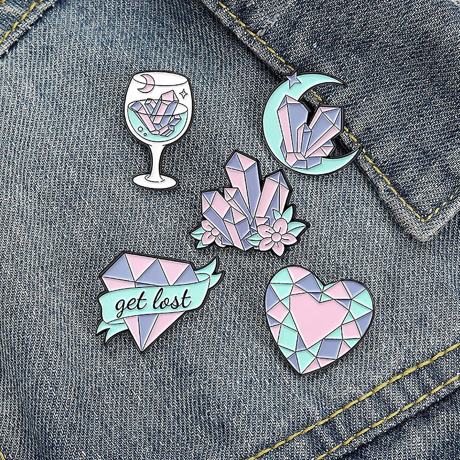 Stickers Set Of 5 Enamel Lapel Pins Diamond Crystal Clusters Moon Wine ...