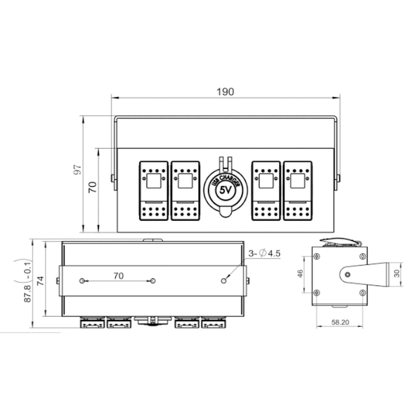 4 Gang Rocker Switch Box Waterproof On Off Switch Panel With Blue Light ...
