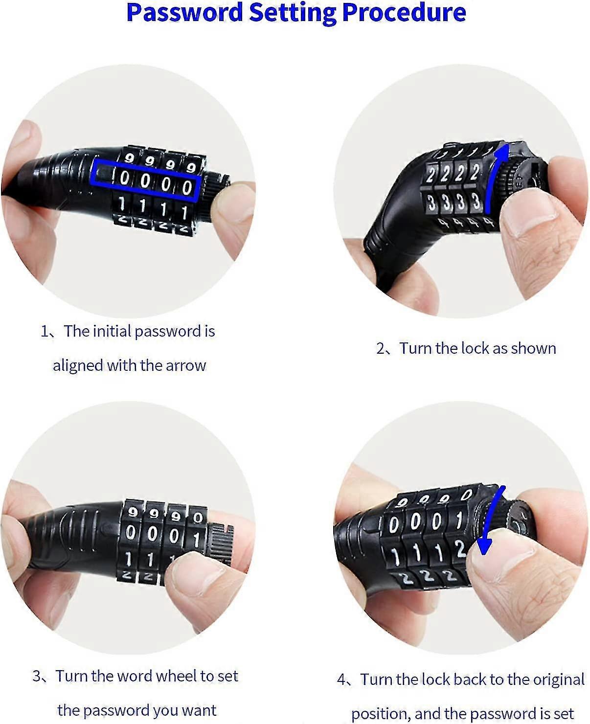 Bicycle Locks High Security 4-digit Resettable Mini Combination Password Bike Lock Portable ...