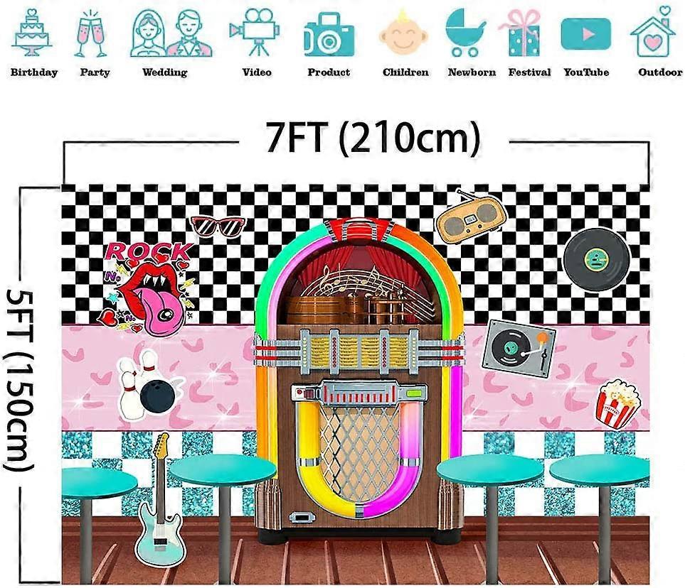 Back to 50's Sock Hop Photography Backdrop Vinyl 7x5ft for 1950s Rock ...