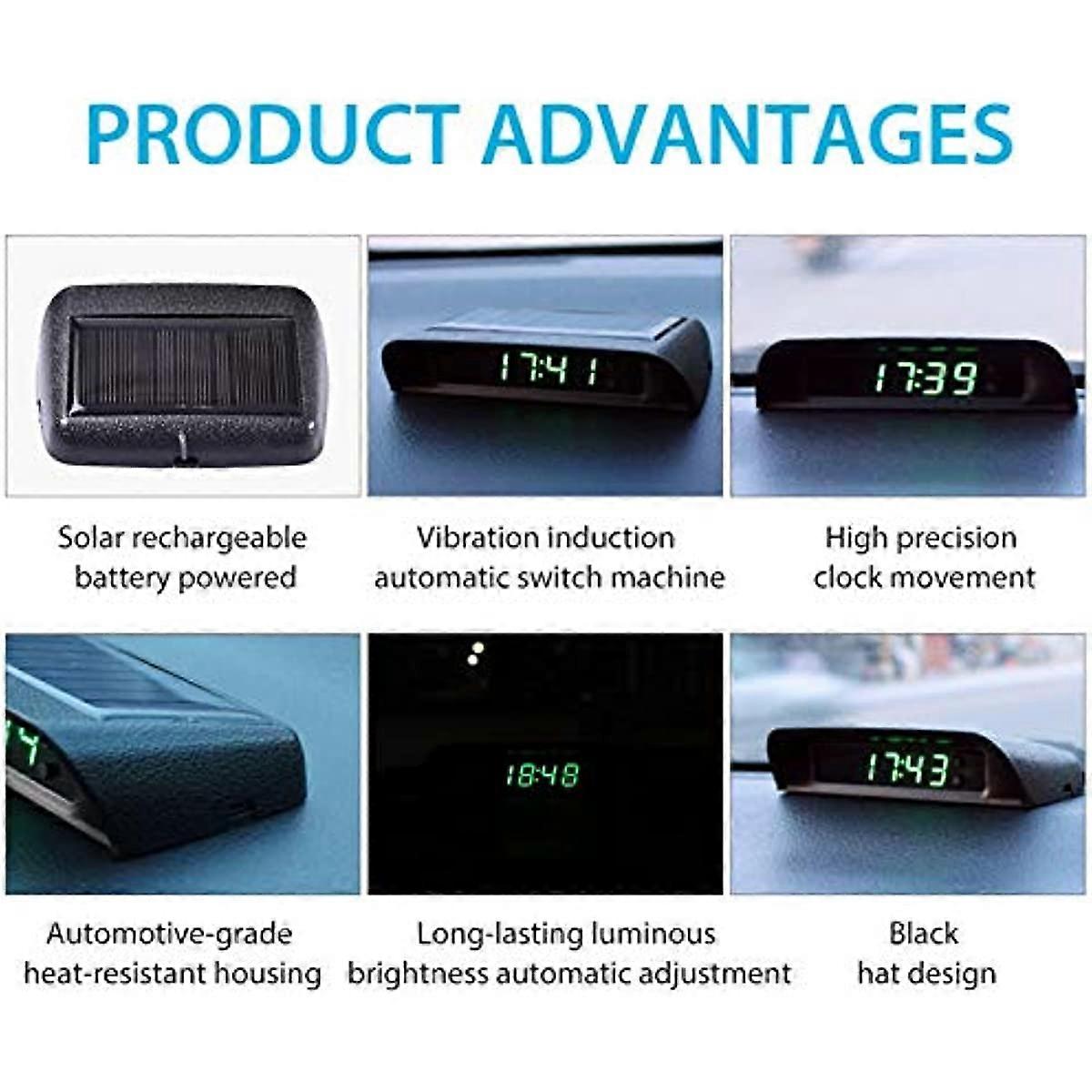 Car Digital Clock Solar Powered Small Car Electronic Clock Thermometer ...
