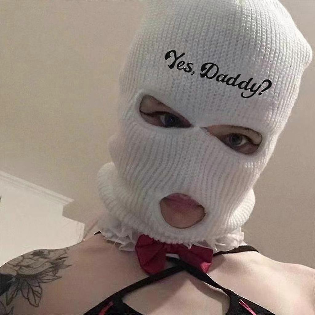 3 Hole Mask Knit Full Face Mask Yes Daddy Knitted Hat Winter Balaclava ...