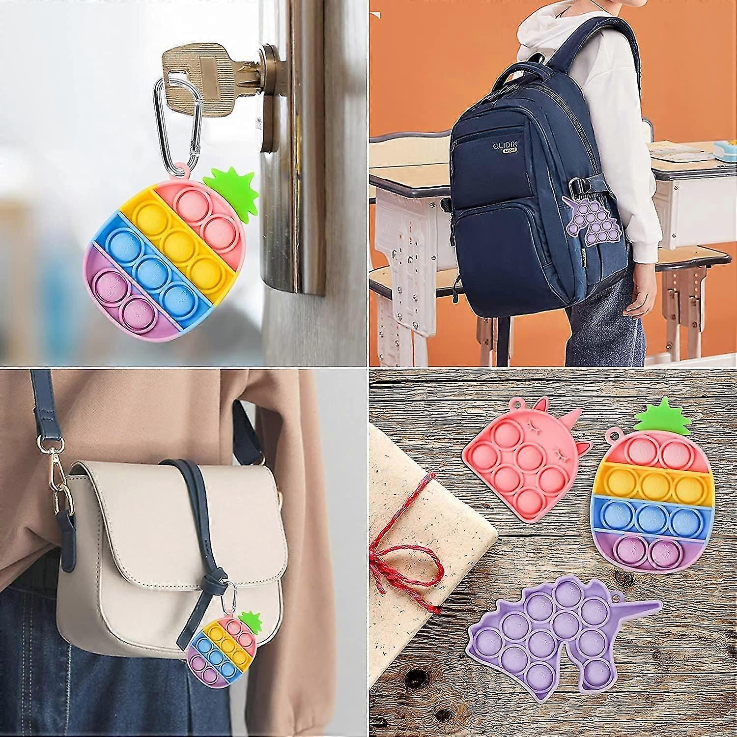 4 Packs Mini Pop It Keychain Fidget Toy Pack, Push Pop Bubble Simple ...