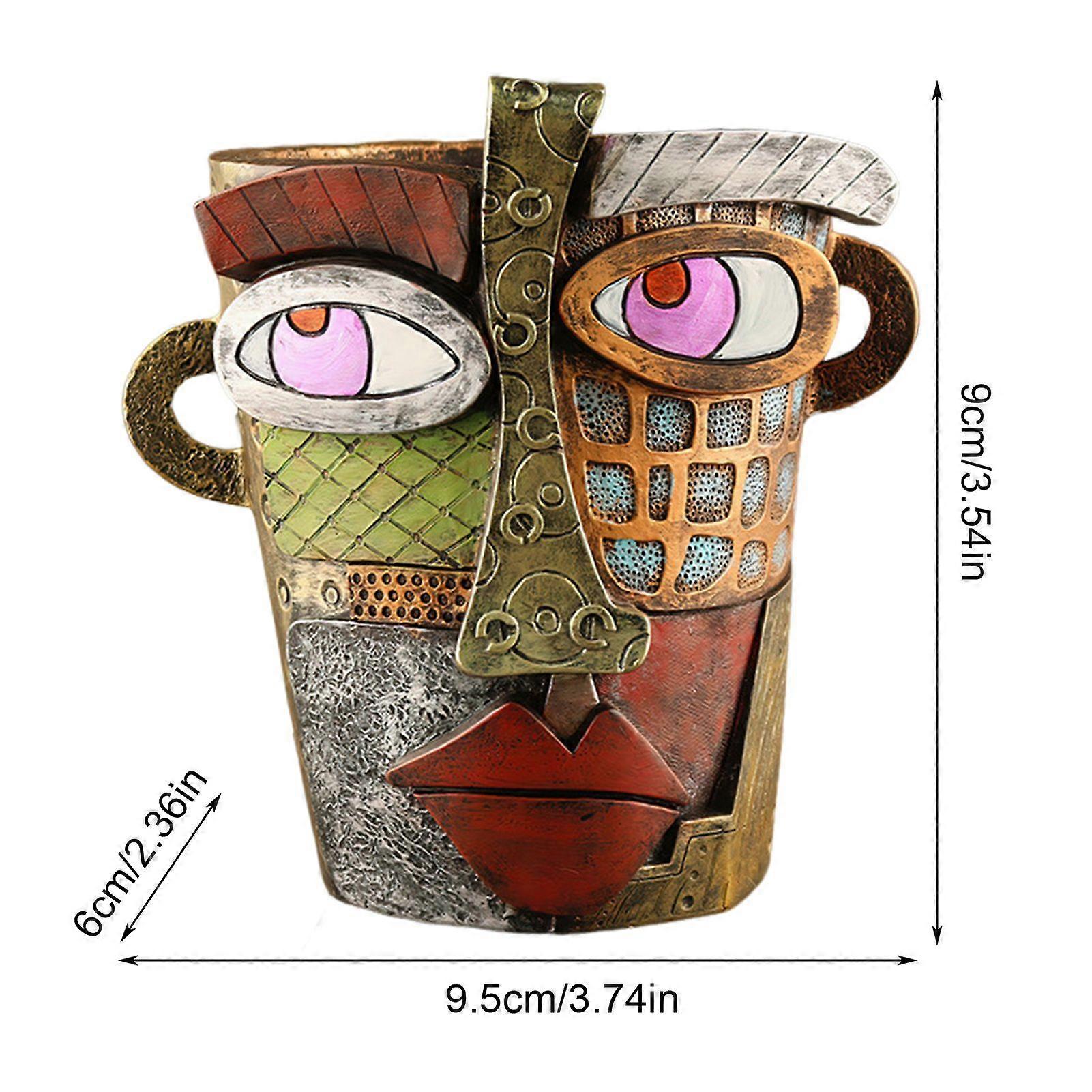 Abstract Face Planter Resin Head Flower Pot Picasso Brutalist Colorful ...
