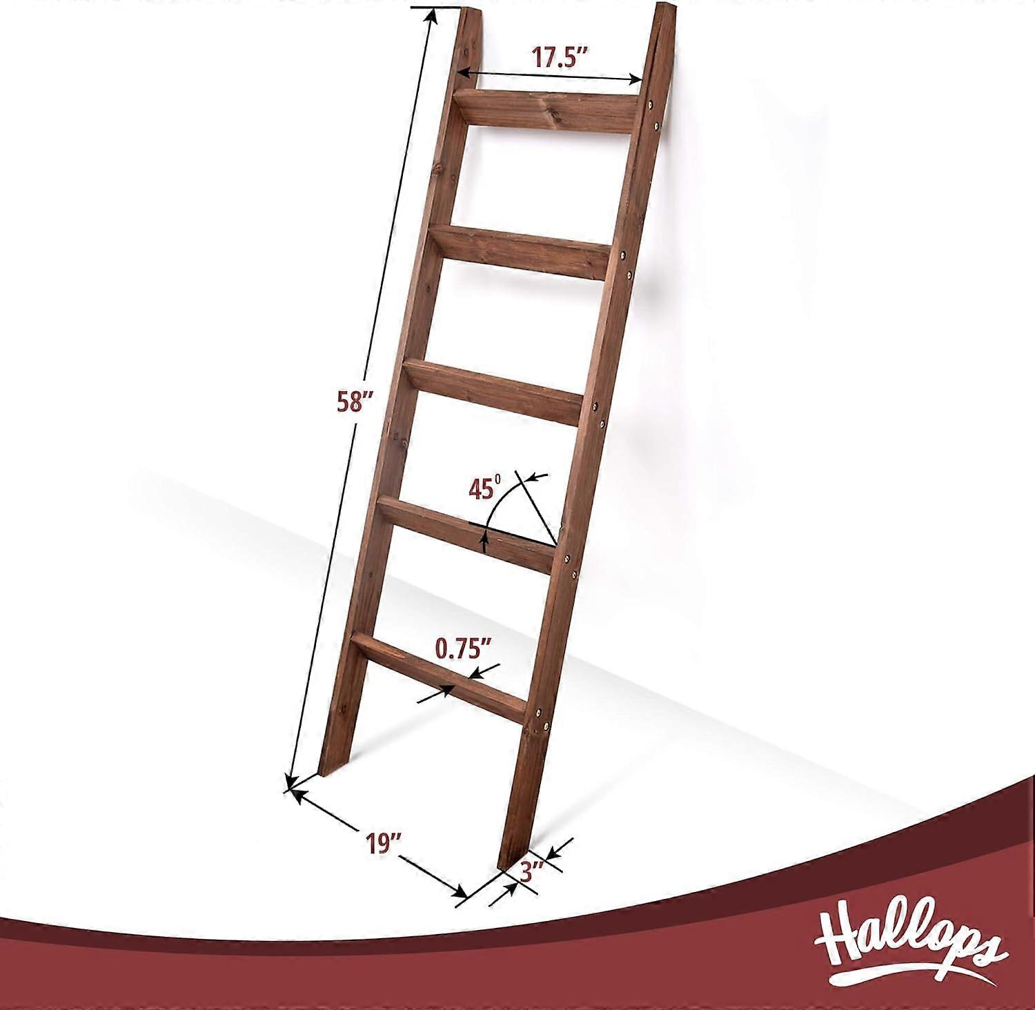 5 ft Premium Wood Rustic Ladder Shelf, Brown, Wall Mount | Fruugo UK