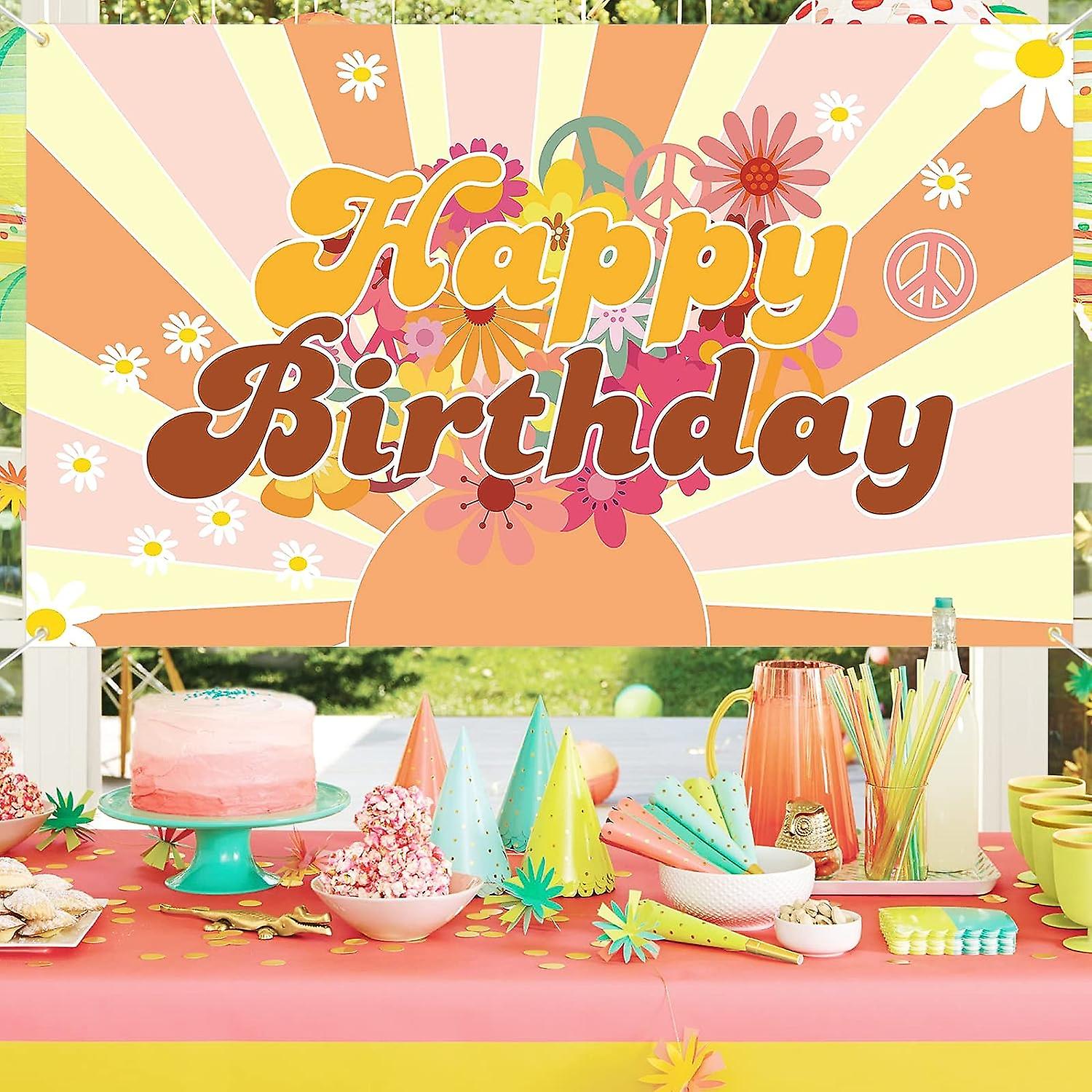 Happy Birthday Banner Groovy Party Decorations - Daisy Flower Boho ...