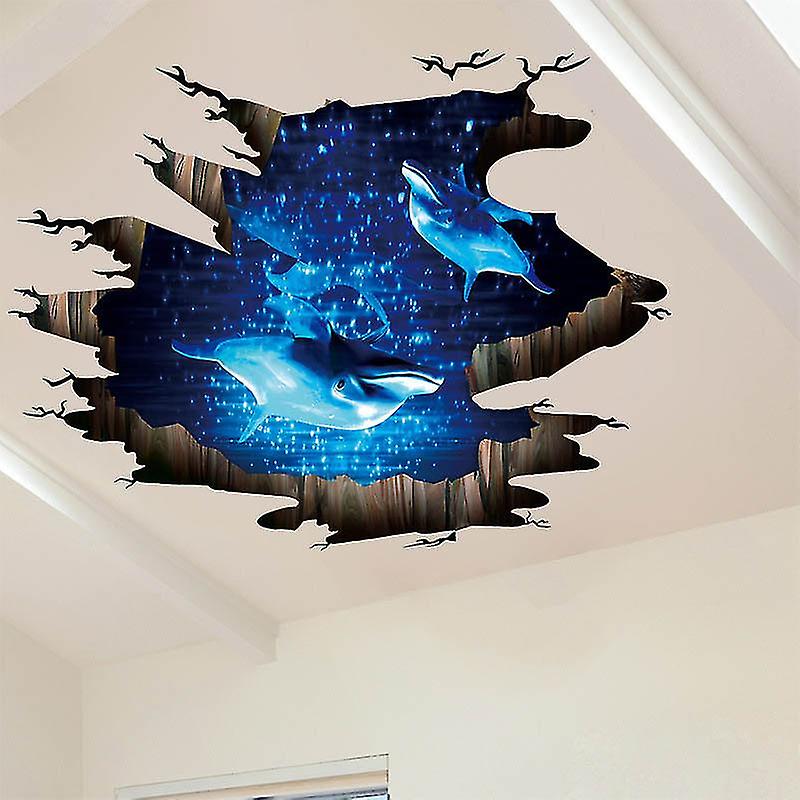 3D Dolphin Deep Sea Wall Sticker Living Room Bedroom Bathroom Floor DIY ...