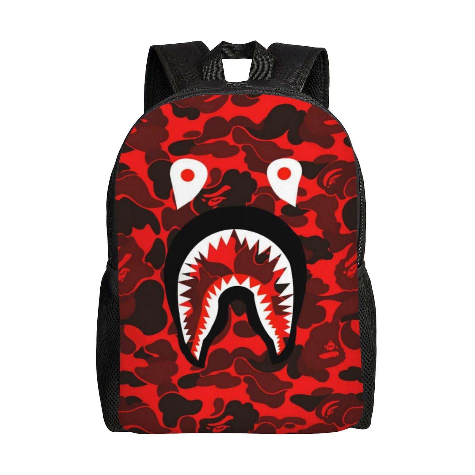 Hip Hop Camouflage Bape Shark Backpack Water Resistant College School ...