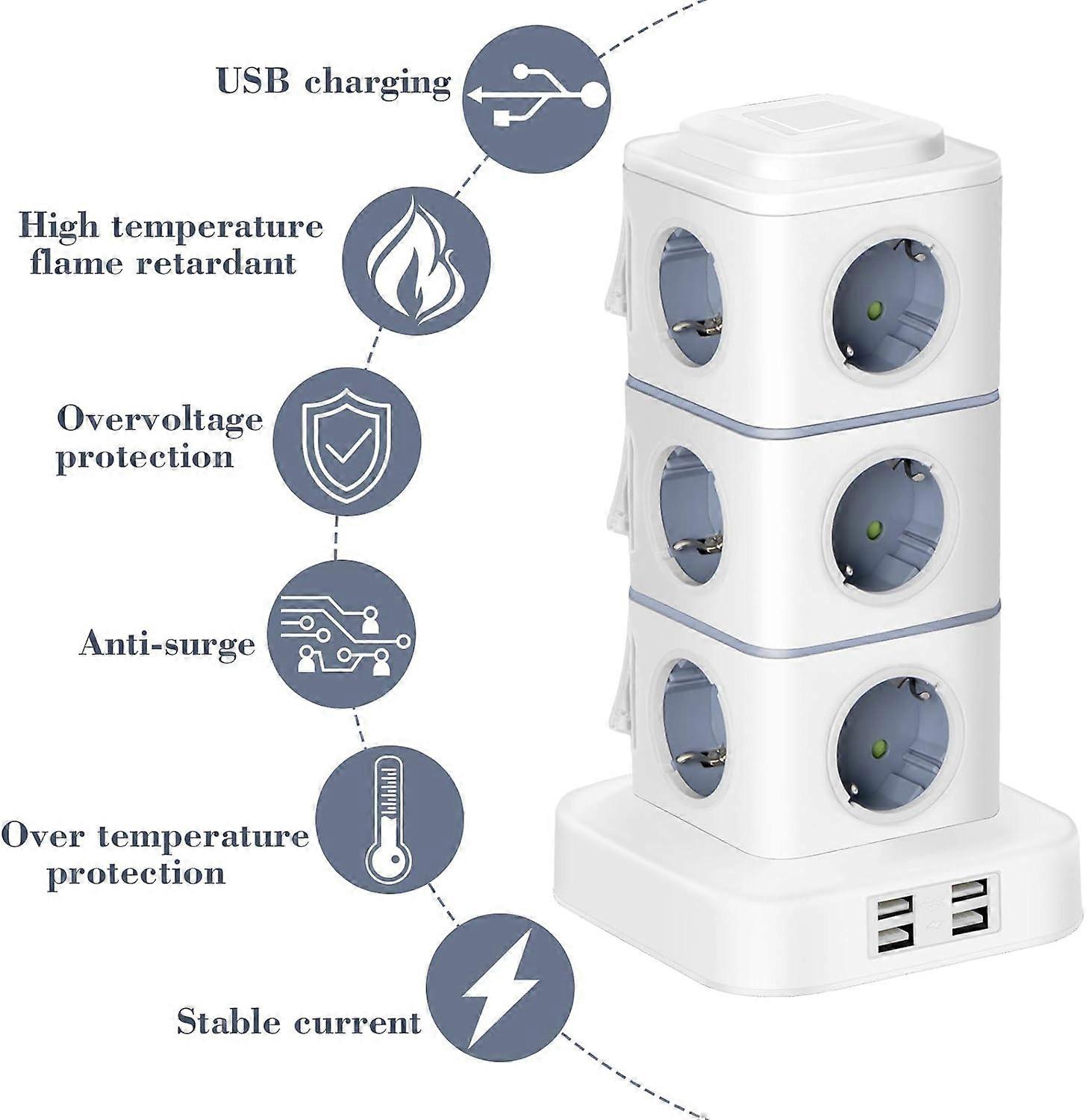 Vertical Power Strip, 12 Power Strip Outlets with 4 USB Ports, Vertical ...