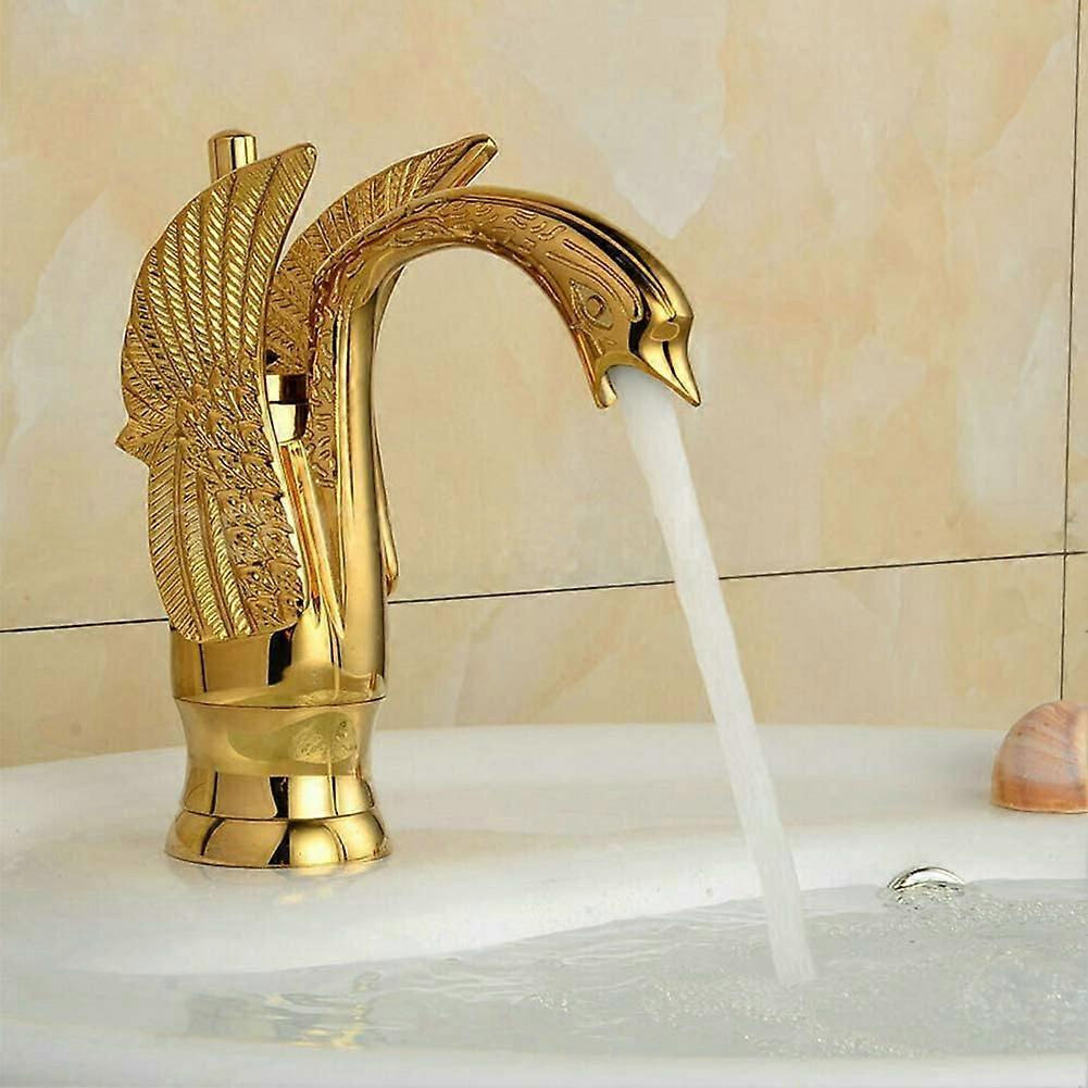 Solid Brass Polished Gold Swan Sink Faucet | Fruugo UK