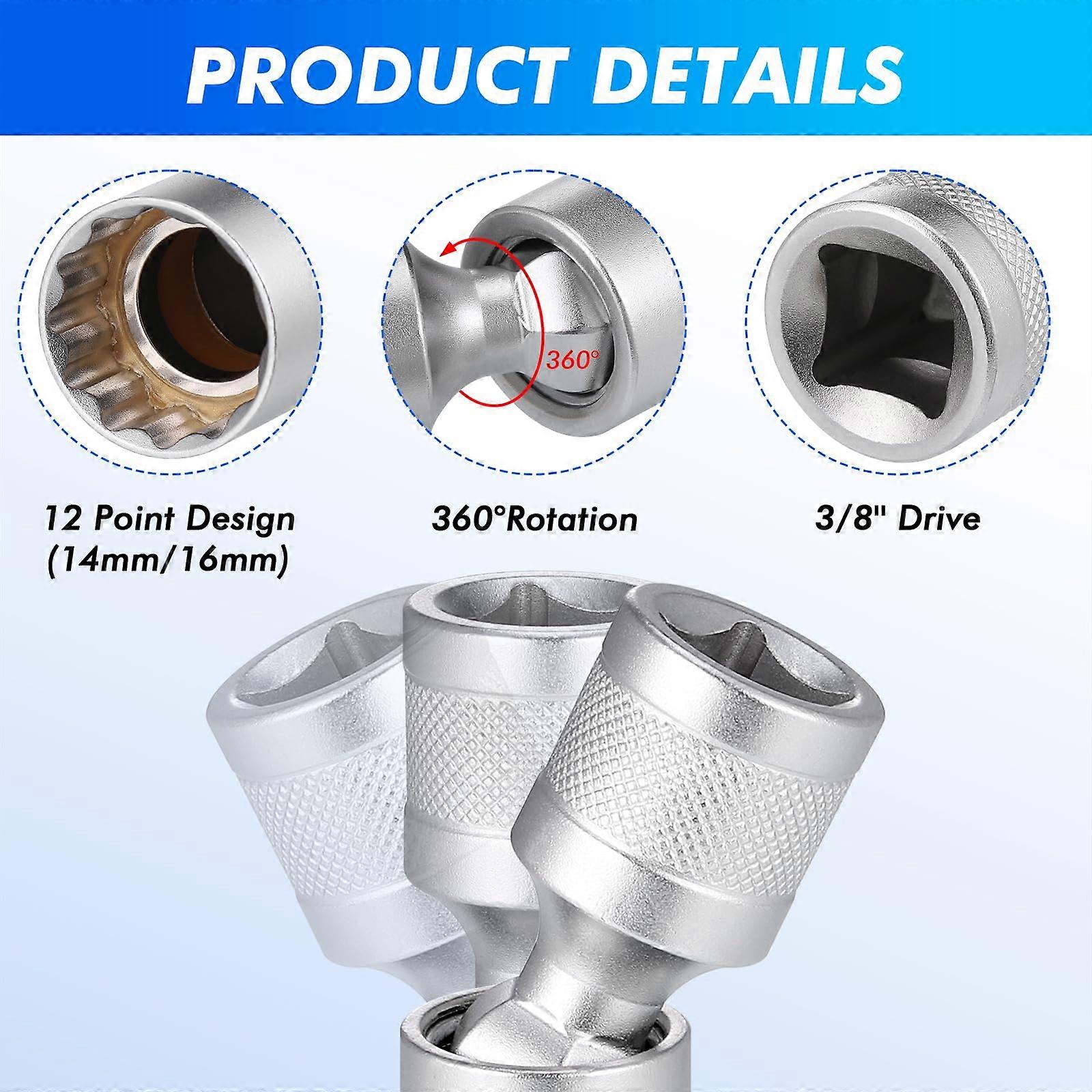 2Pcs Magnetic Spark Plug Socket Set, 3/8 Inch 12 Point Universal Joint ...