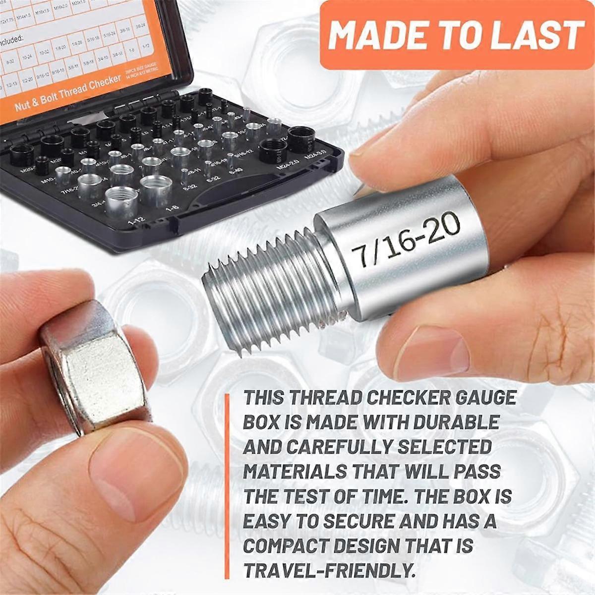 44Pcs Nut and Bolt Standard and Metric Set Thread Identifier Screw Size ...
