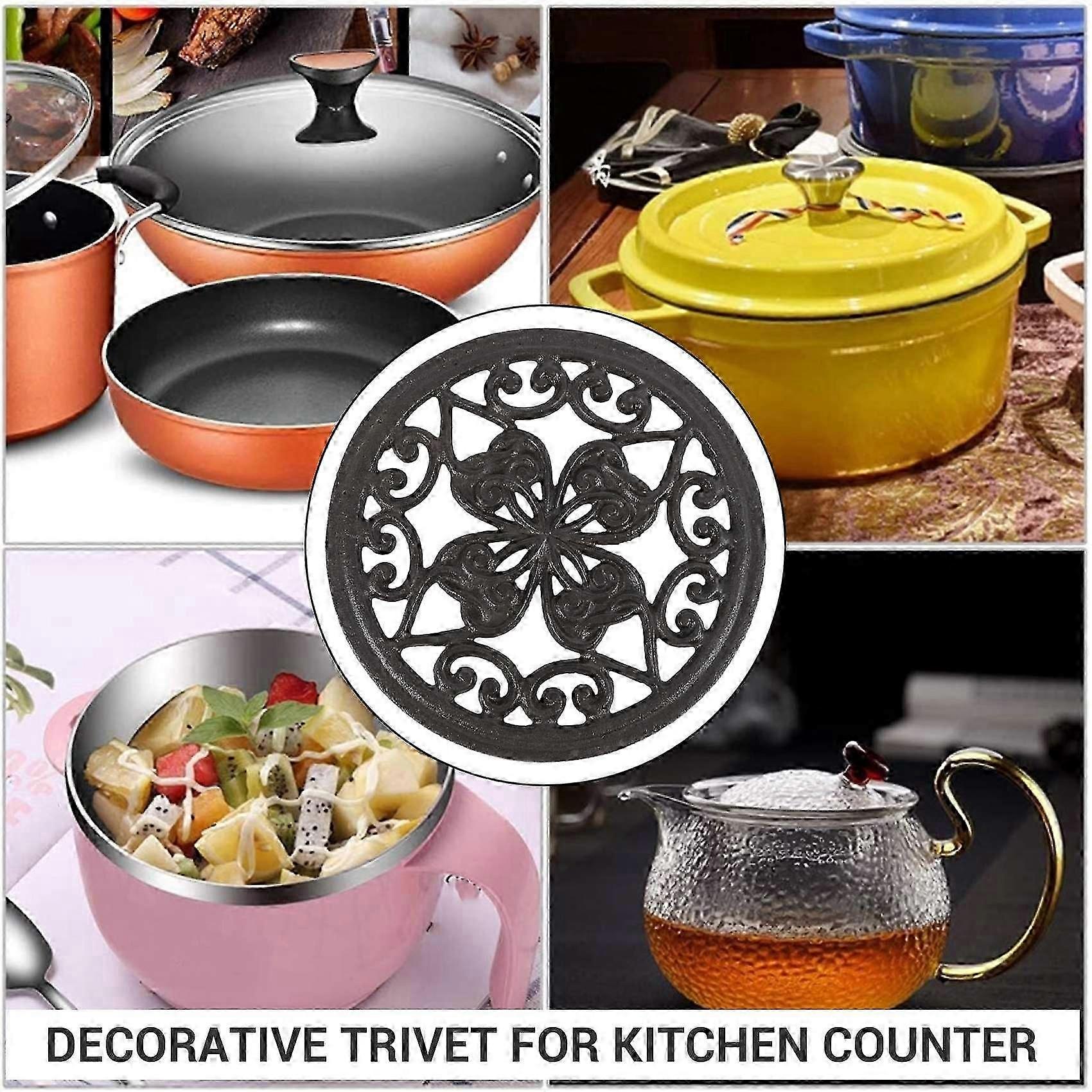 Cast Iron Teapot Trivet with Rubber Pegs for Dining and Kitchen Table ...