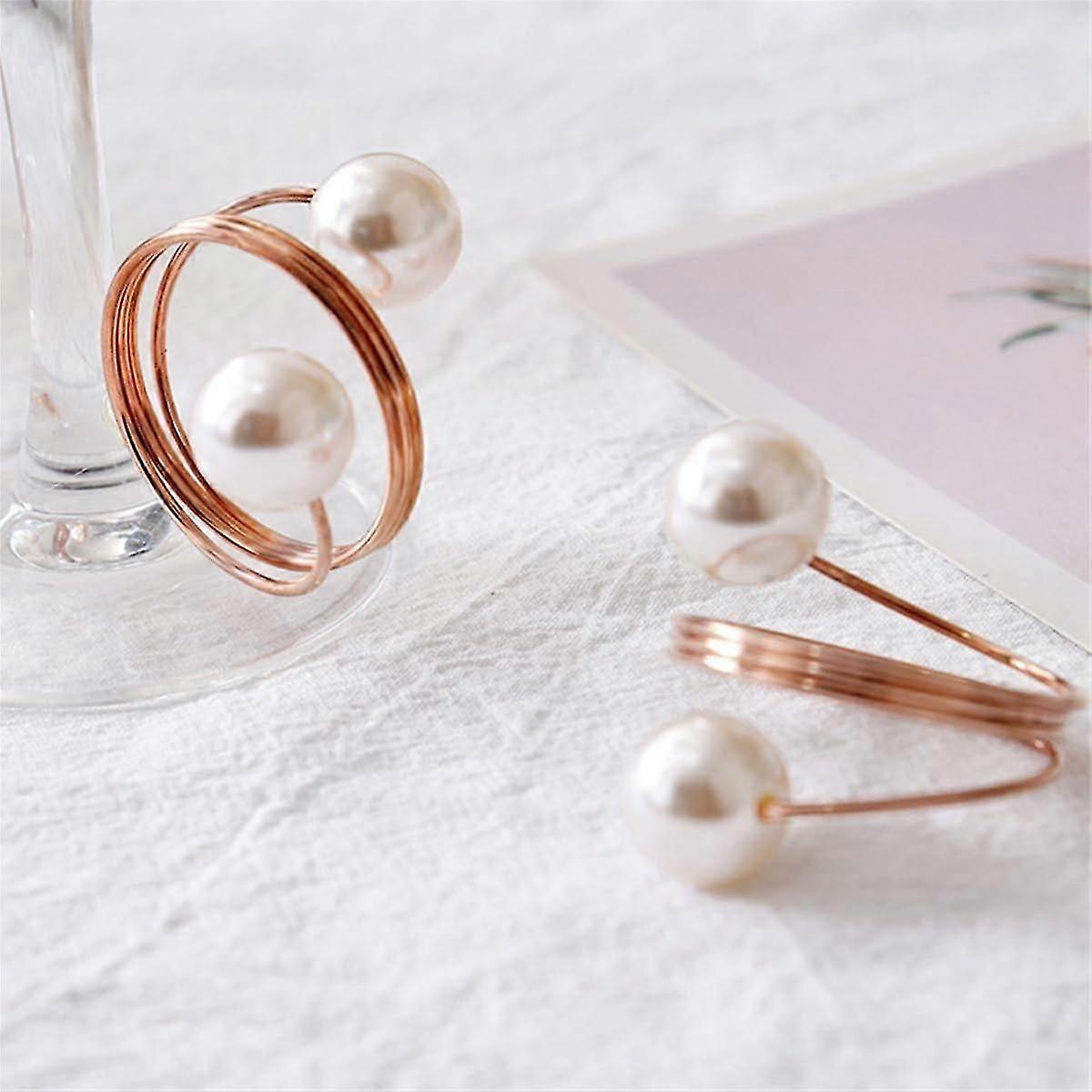 20Pack Rose Gold Napkin Rings, Pearl Napkin Ring Set, Metal Spring ...