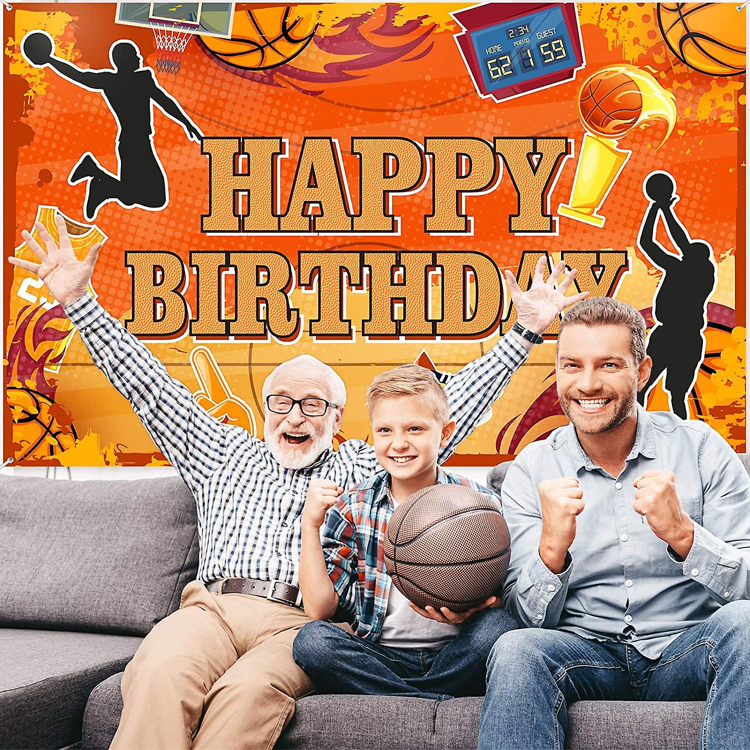 Basketball Happy Birthday Backdrop Banner Basketball Theme Party ...