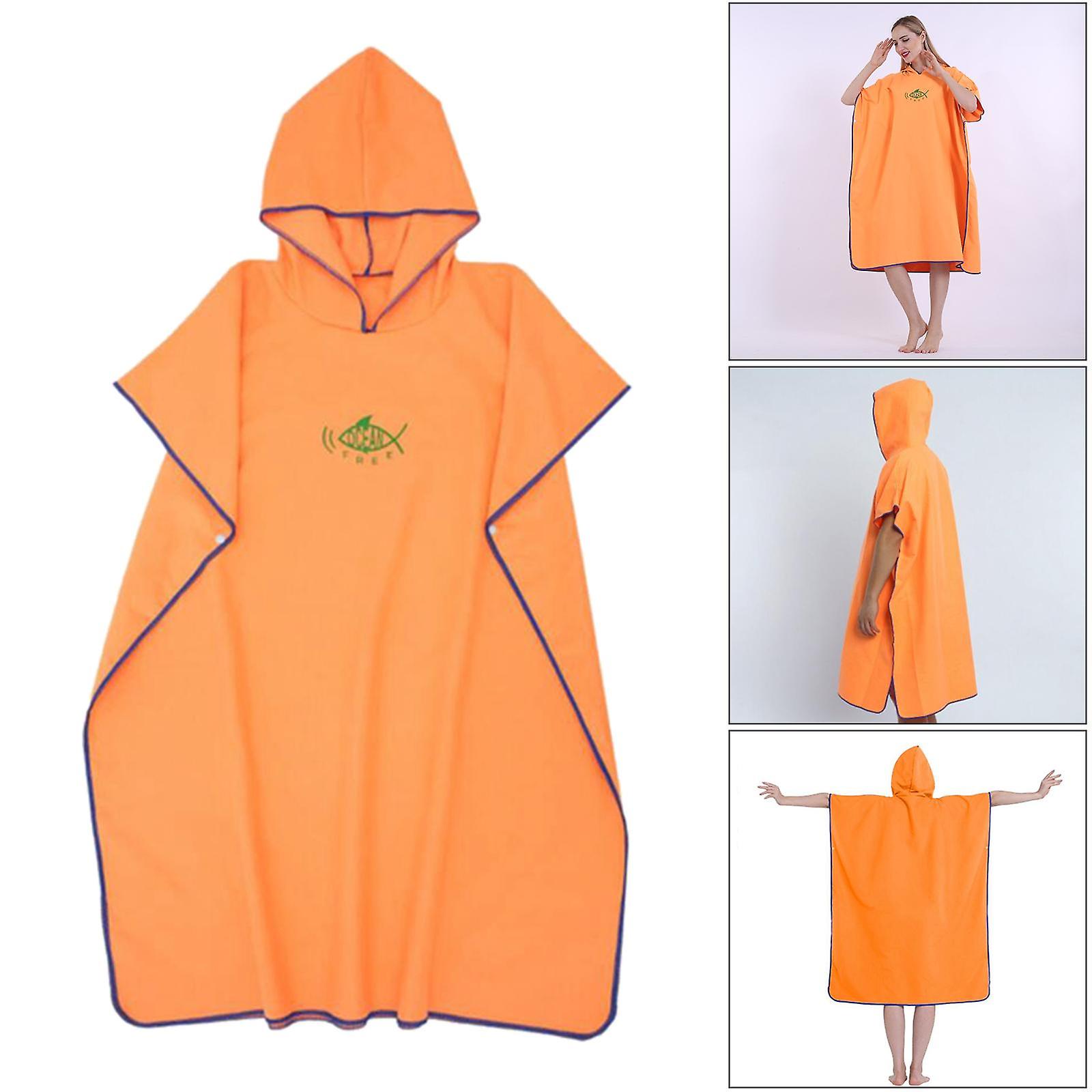 Surf Poncho Quick-Drying Changing Robe Surfer Towel Hooded Cape Orange ...