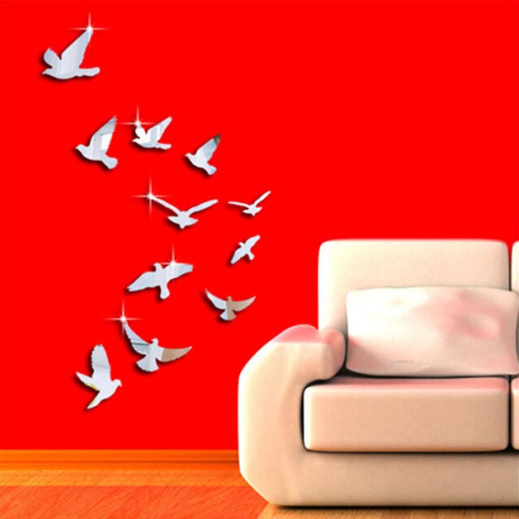 11pcs Flying Birds Acrylic Mirror Stickers Self-Adhesive 3D Wall ...