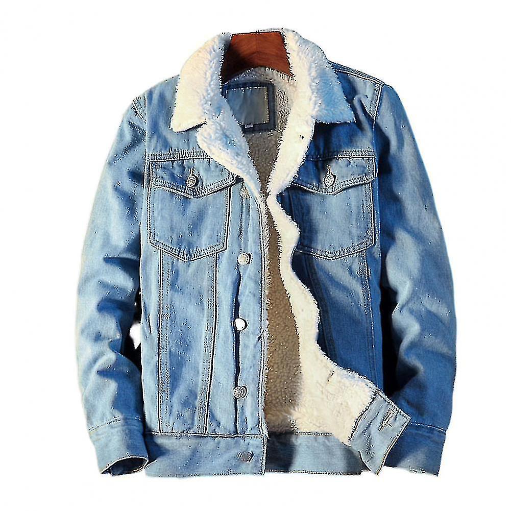Men Winter Autumn Jacket Denim Inner Fleece Thicken Winter Jeans Jacket Coat Men's Turn-down ...