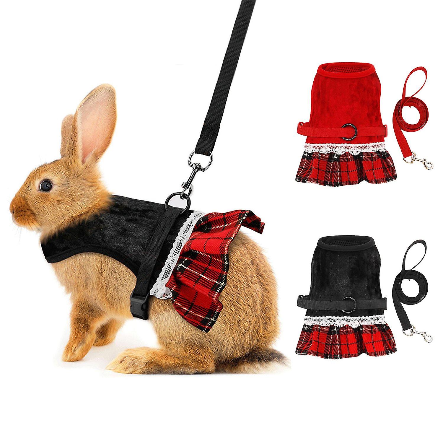 1 Set Pet Leash Cute Plaid Pattern Bunny Vest Dress Adjustable Rabbit ...