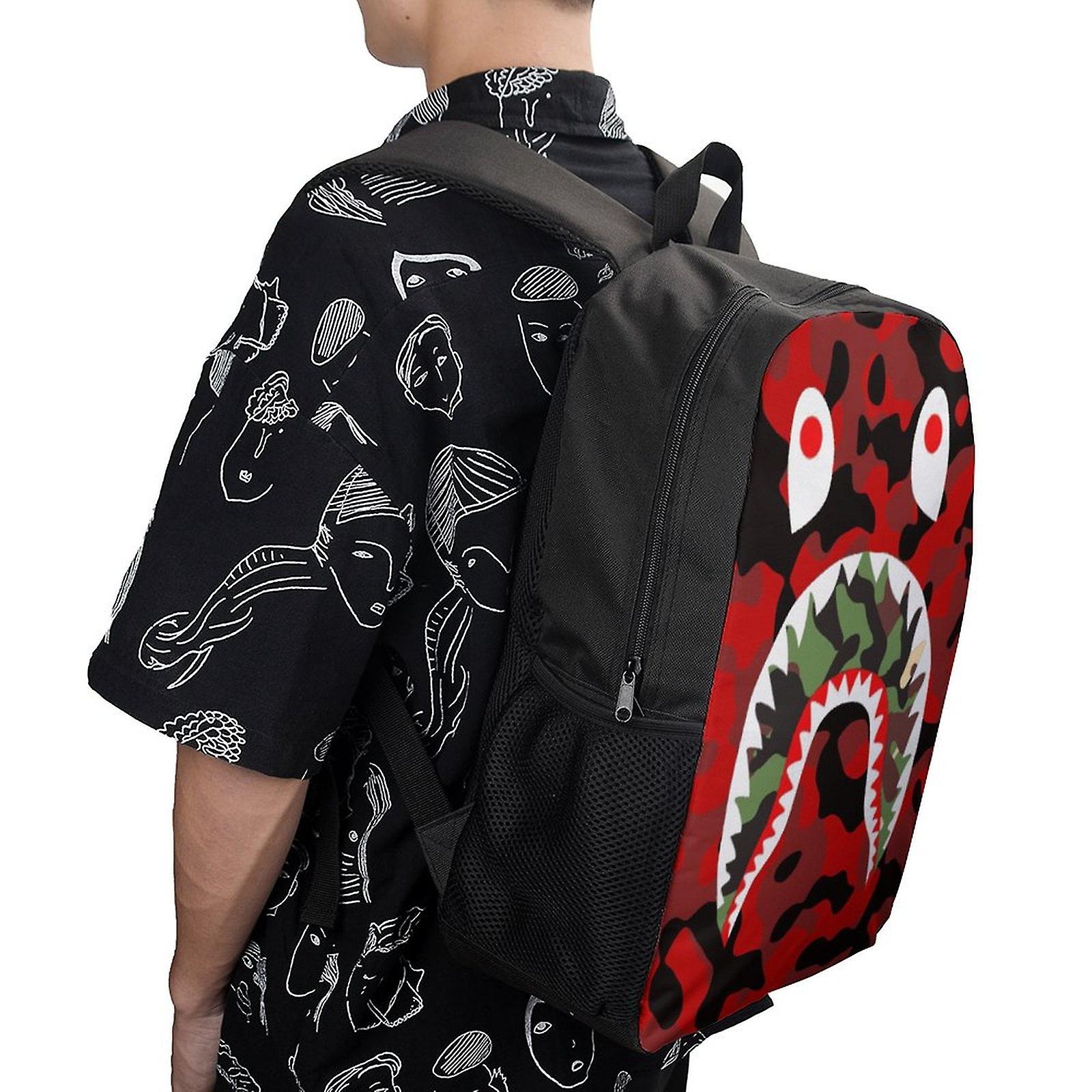 BAPE Camo Shark Backpack 17 Inch Shoulder Bag Sturdy Laptop Backpack ...