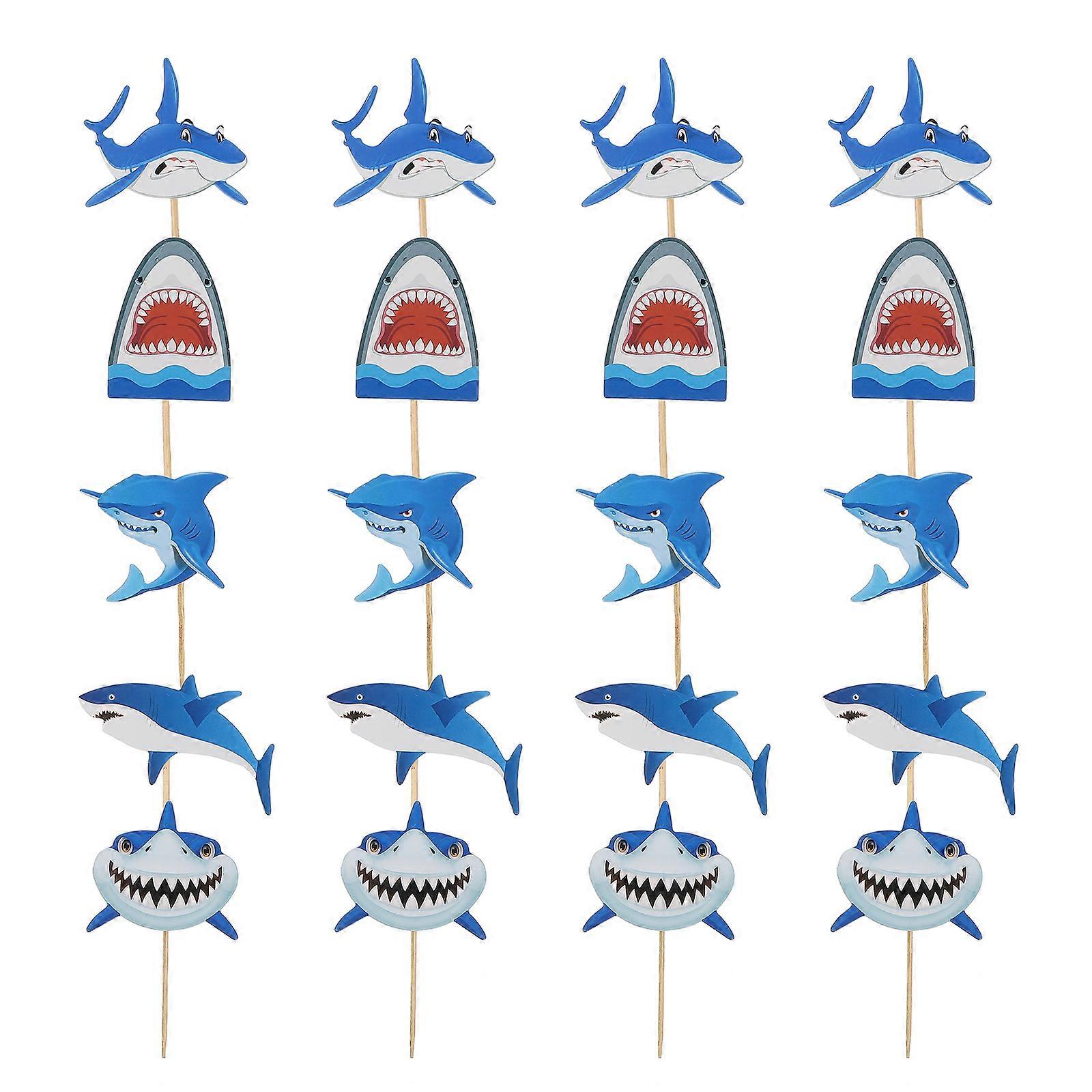 20pcs Adorable Cake Topper Shark Birthday Flag Cake Plug In Birthday ...