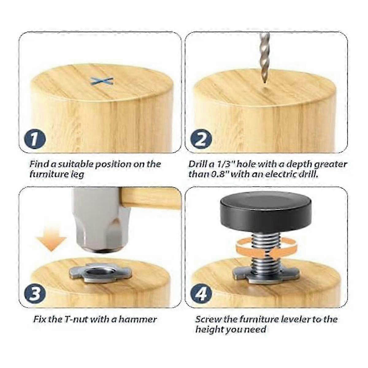 Furniture Leveling Feet With T-nuts, 1/4in-20 Unc Thread Adjustable ...