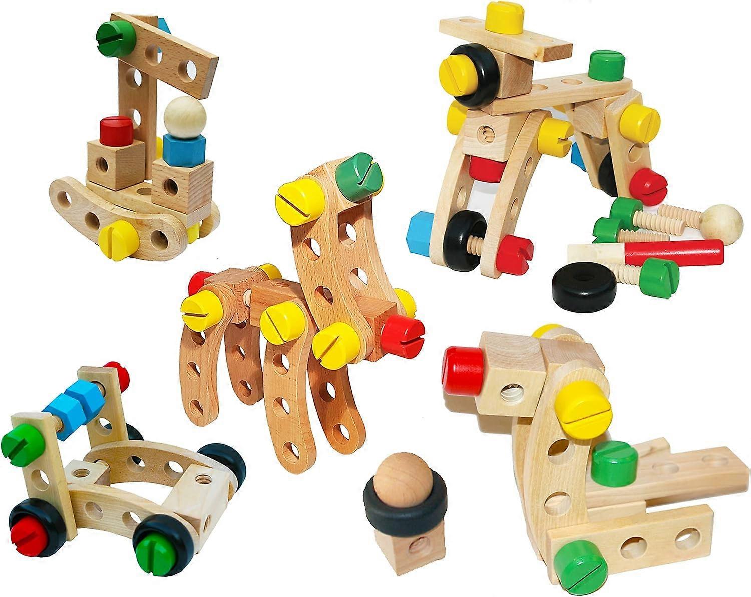 2024, Trämuttrar och bultar set Byggstenar Byggsats 31 delar reseleksak ...