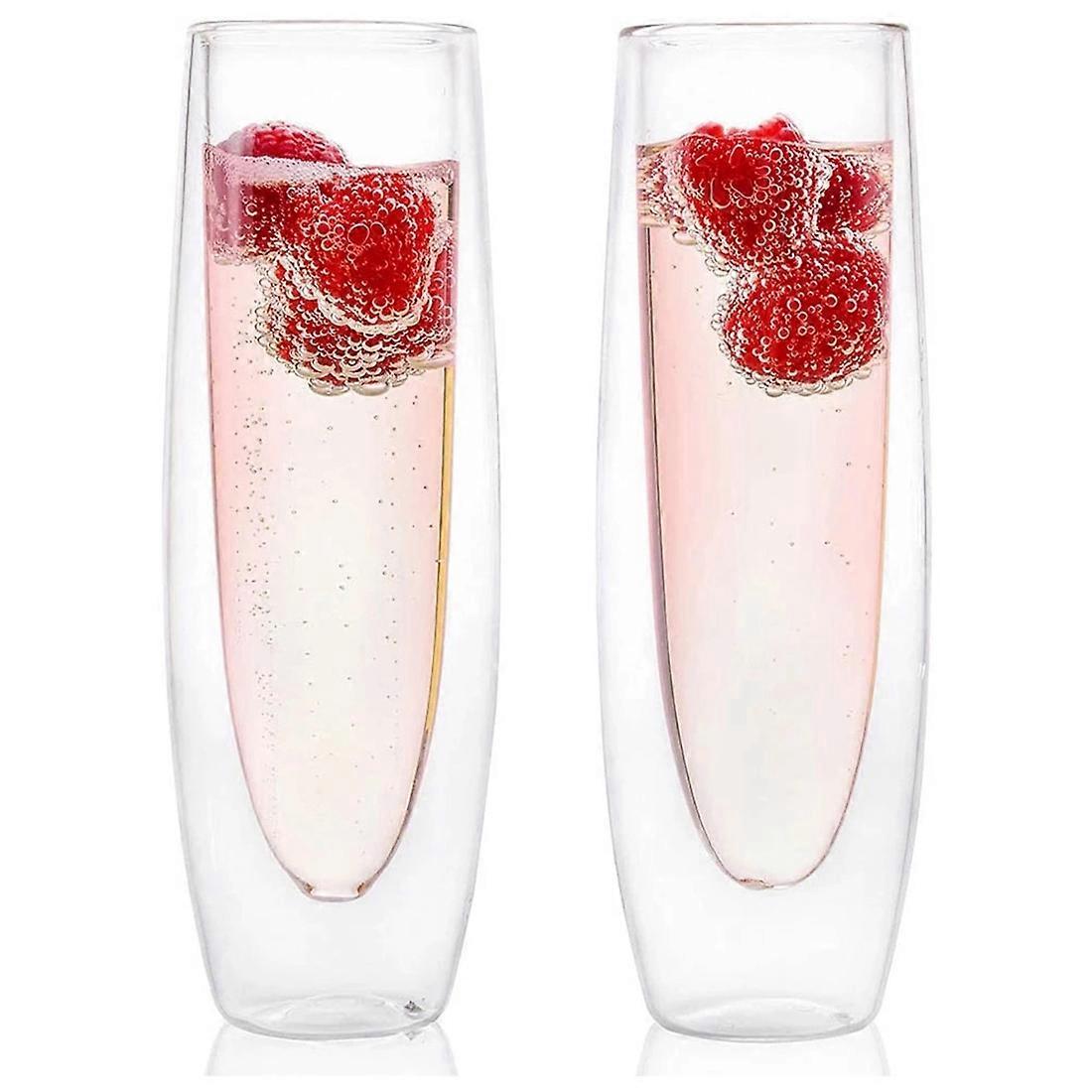2Pcs Glass Champagne Glasses Double-Layer Handleless Sparkling Glasses ...