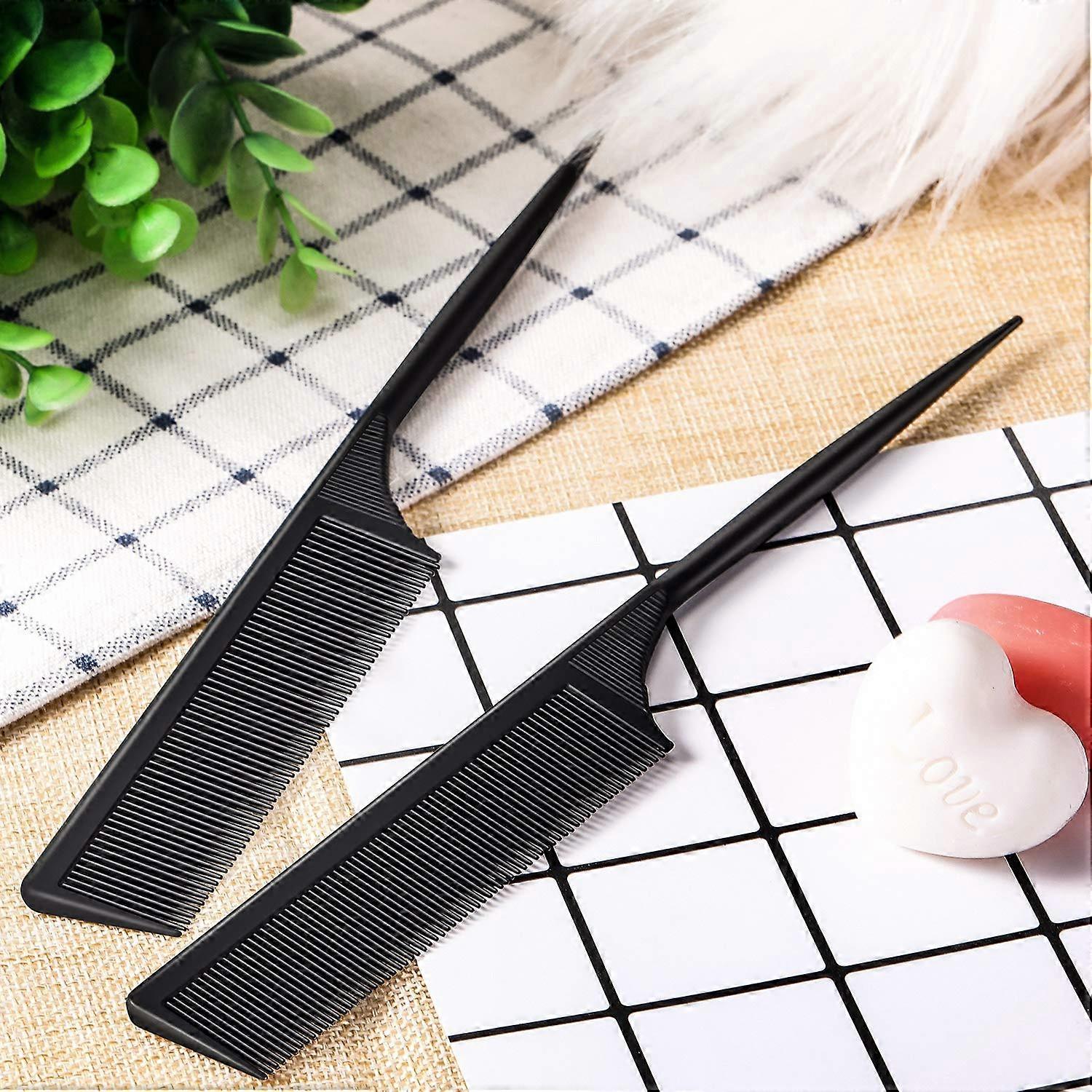 2 Pieces Rat Tail Fine Tooth Comb Carbon Fiber Teasing Styling Comb ...