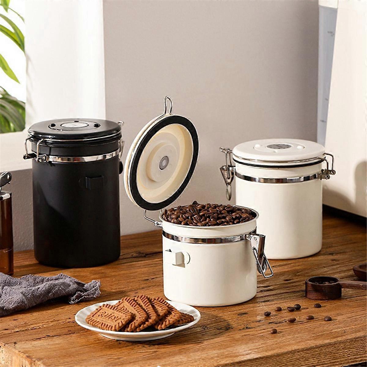 Coffee Canister Airtight Bean Container with Date Tracker Stainless ...