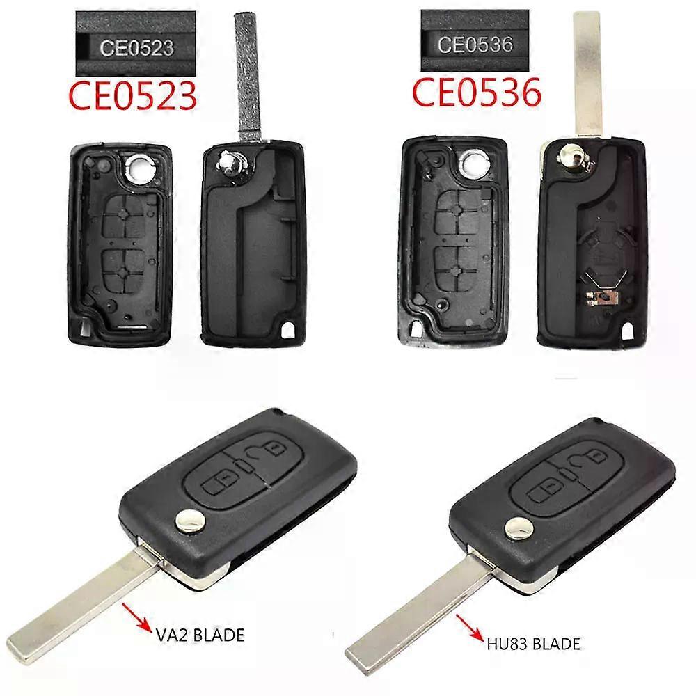 Car Key Remote Flip Key Shell Case 2 Buttons CE0523 CE0536 For Peugeot ...