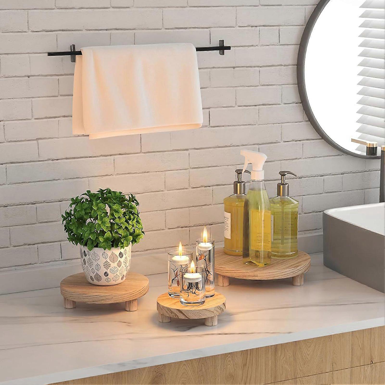 3 Pcs Wooden Riser Rustic Round Plant Stand Easy to Assemble Pedestal ...