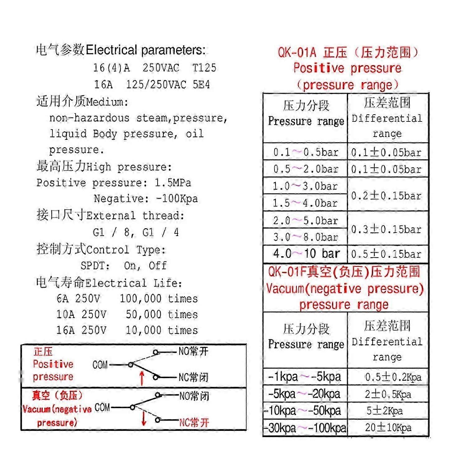 Vacuum Negative Air Pressure Switch Vacuum Pressure Switch Negative Pressure Switch -90- -10kpa ...