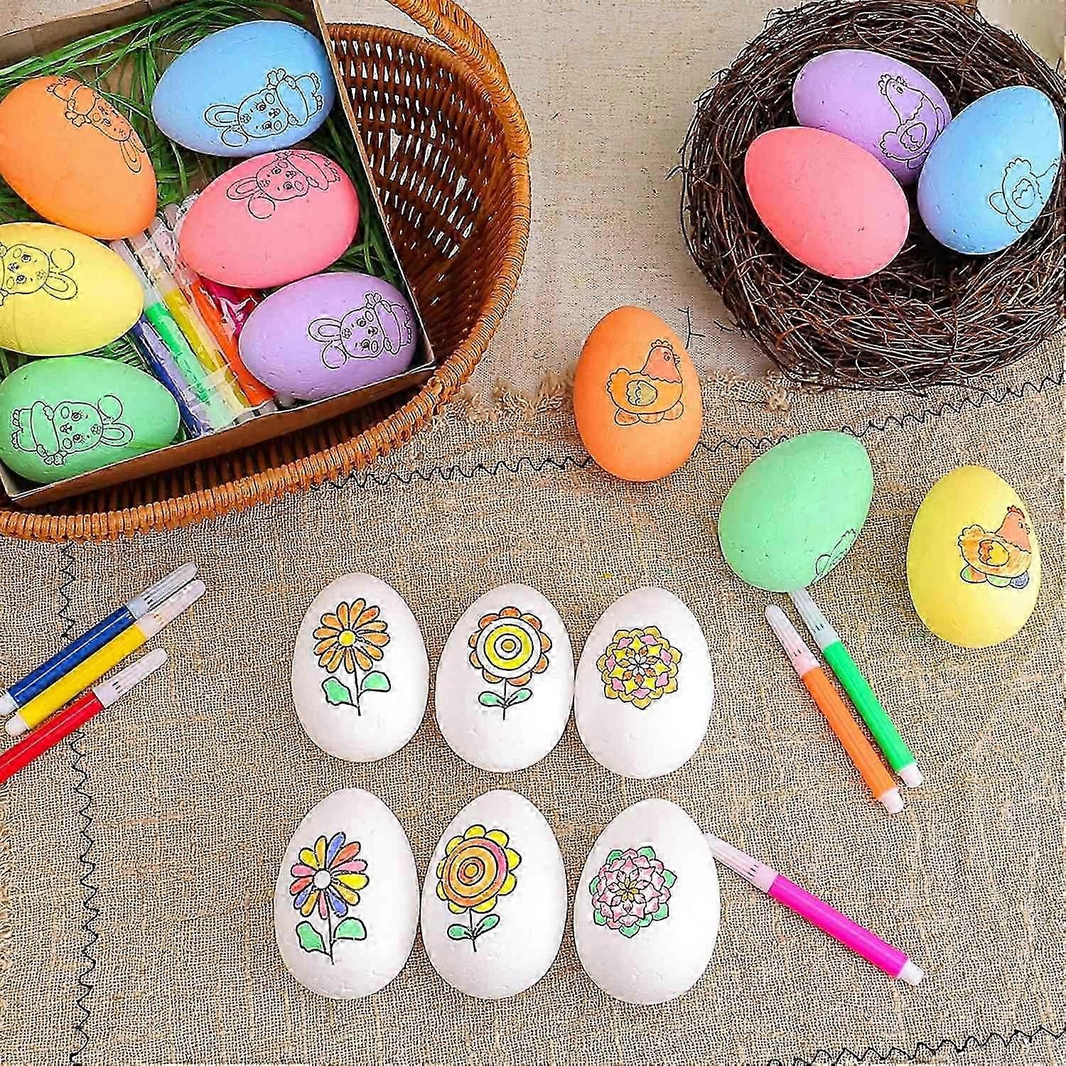 6Pcs DIY Easter Egg Painting Kit with 6 Colorful Pens Paintable Rabbit ...