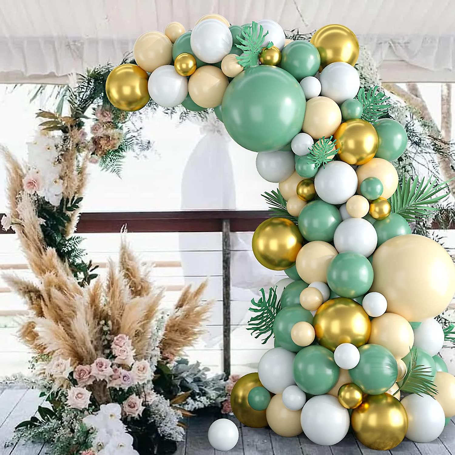 Sage Green Balloon Arch Kit, 100 Pcs Green Gold Balloon Garland Kit With White Latex Balloons ...
