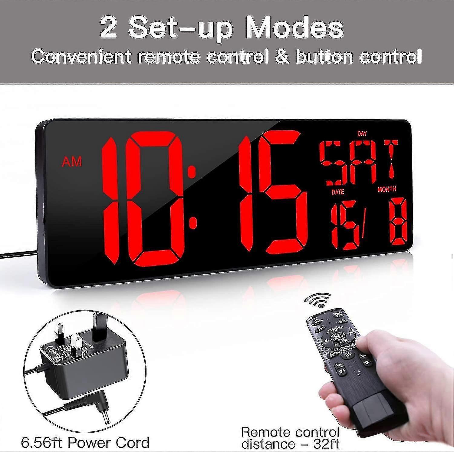 Digital Wall Clock With Remote Control, 16.5" Led Digital Alarm Clock ...
