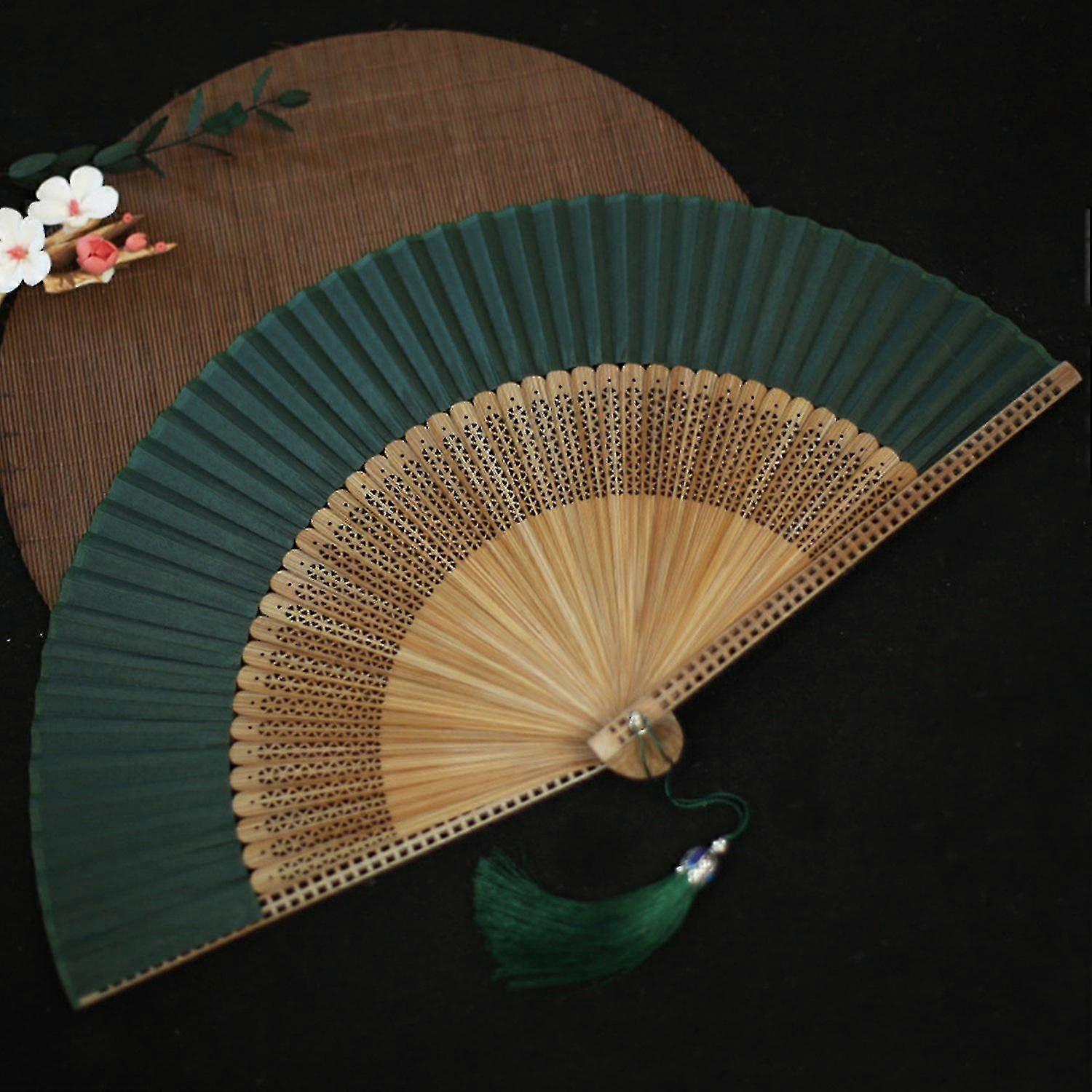 Folding Fan Vintage Style Tassel Dancing Handheld Fan Bamboo Handle ...