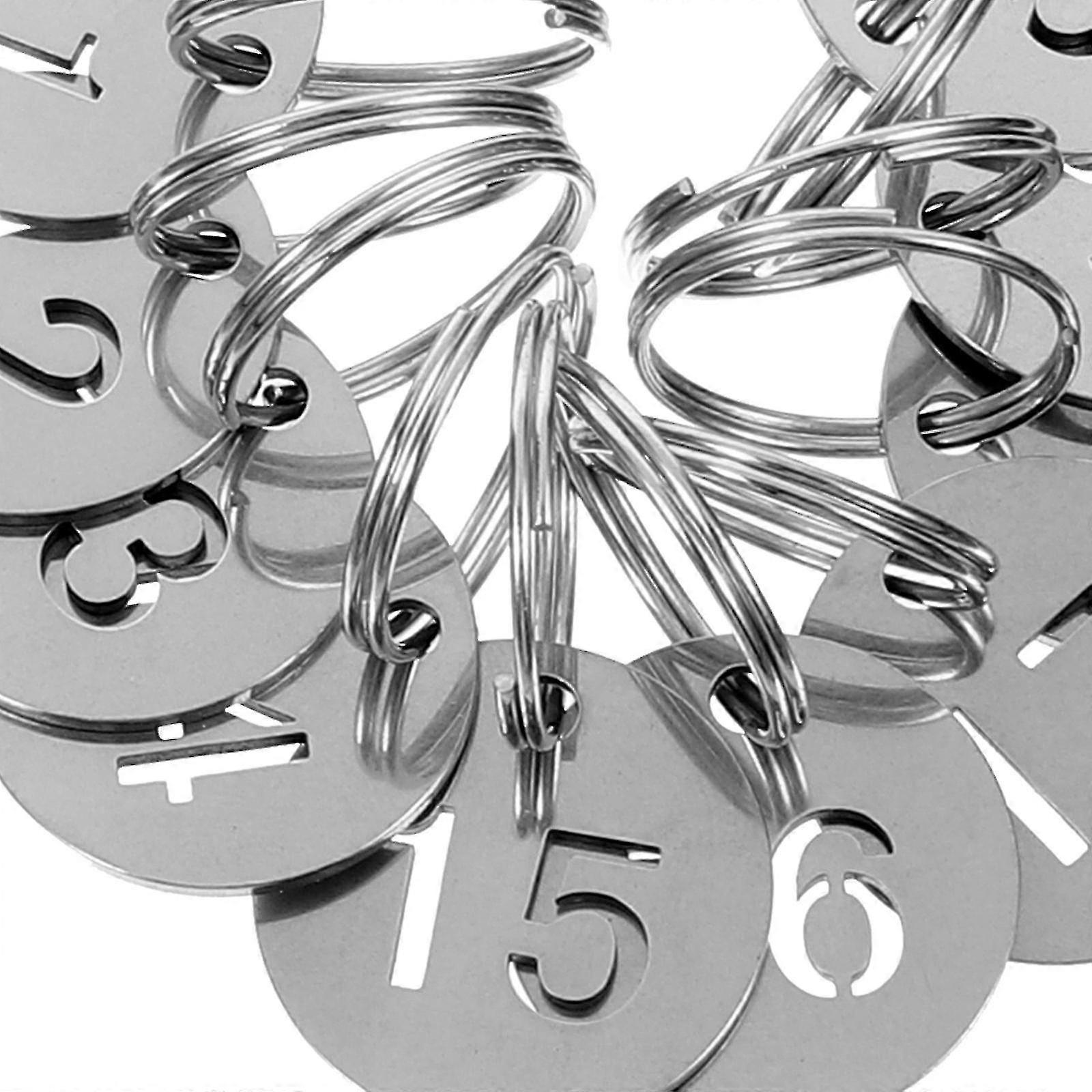30Pcs Number ID Tags Key Chain Stainless Steel Numbered 1-30 Tags Round ...